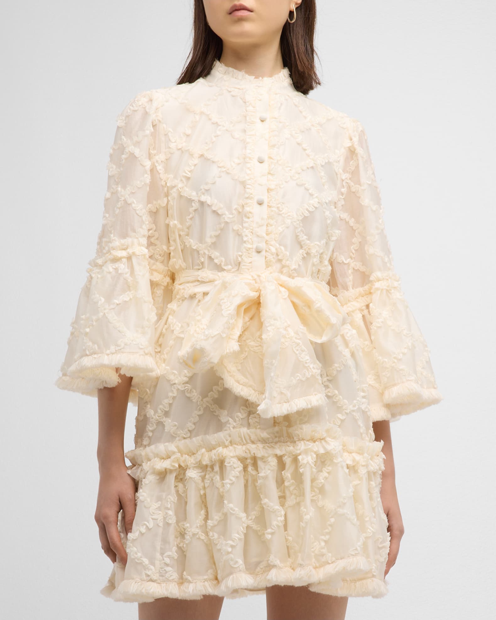 Alexis Audrey Button-Front Ruffle Check Mini Dress | Neiman Marcus