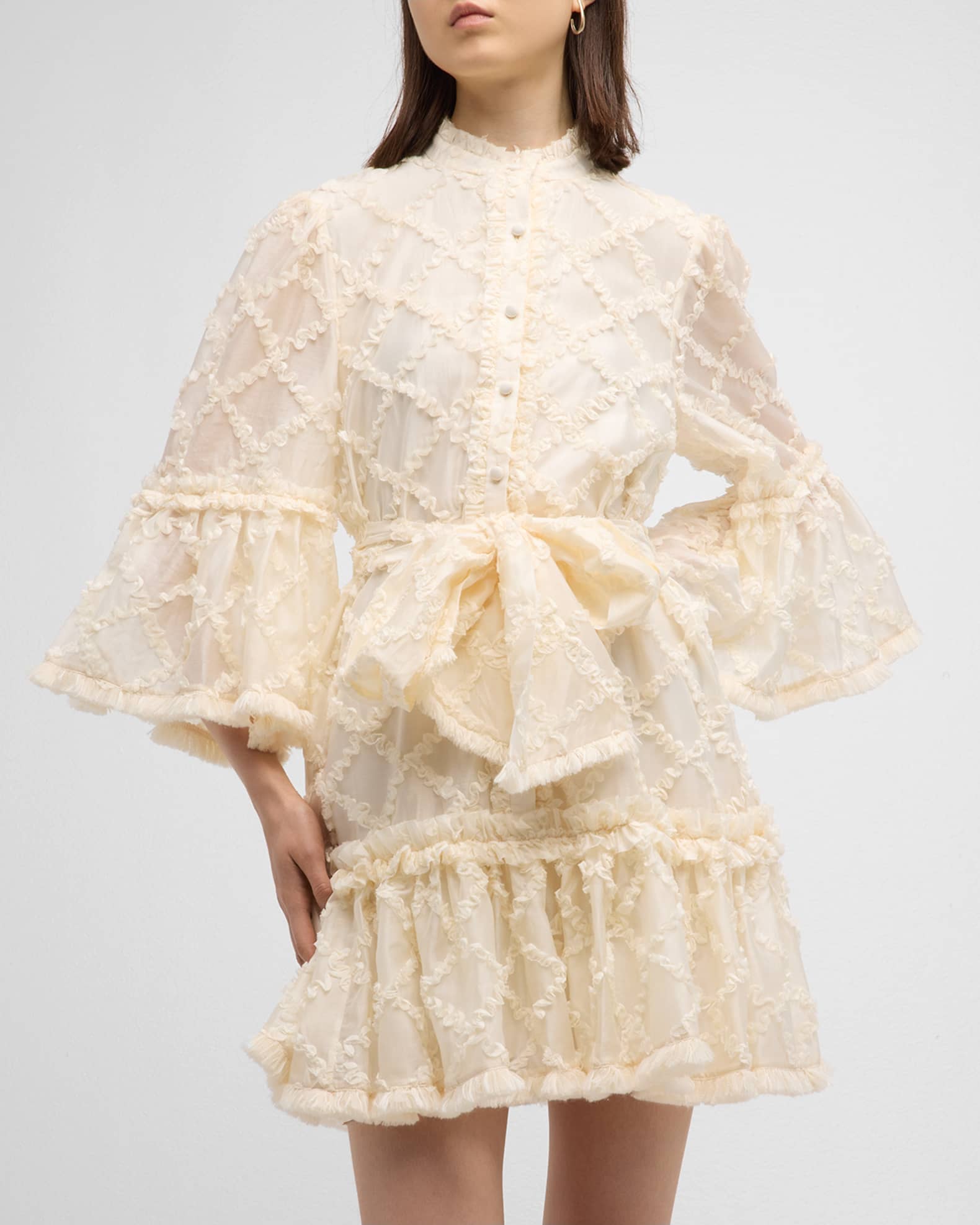 Alexis Audrey Button-Front Ruffle Check Mini Dress | Neiman Marcus