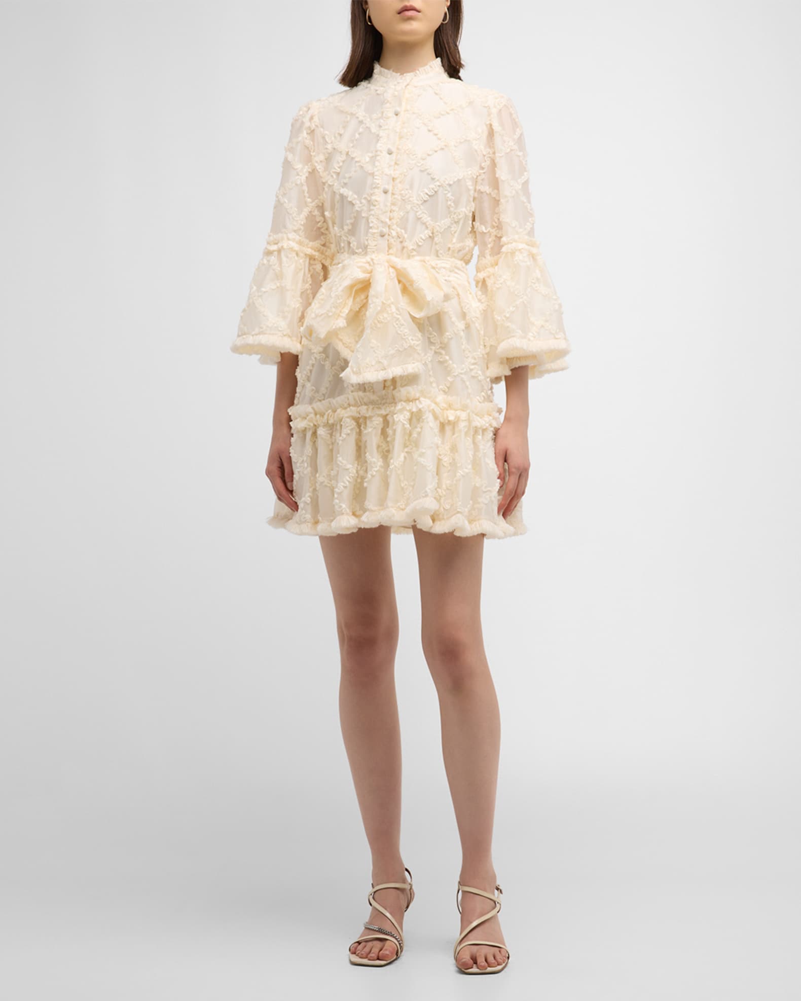 Alexis Audrey Button-Front Ruffle Check Mini Dress | Neiman Marcus