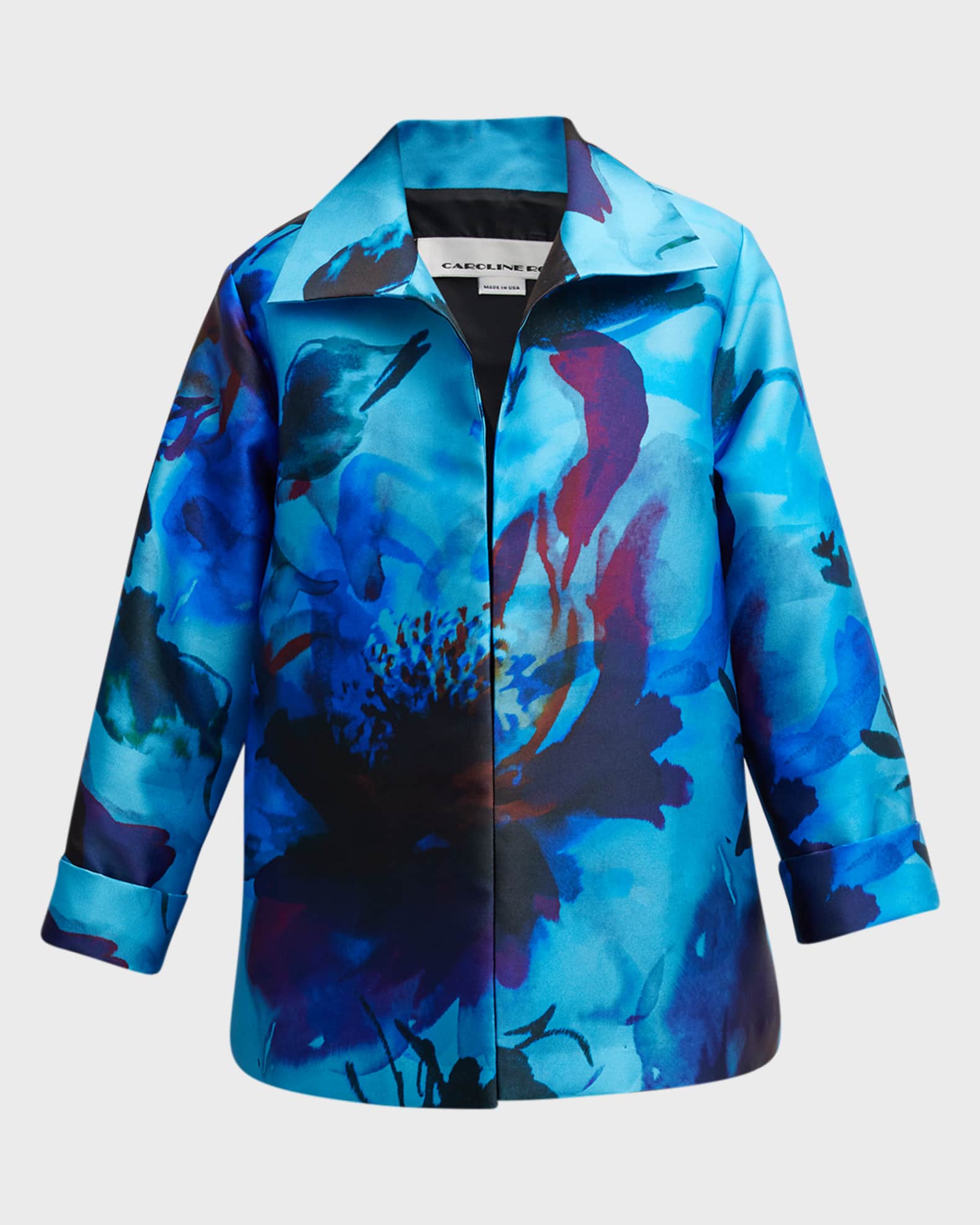Caroline Rose Stand-Collar Abstract-Print Twill Jacket | Neiman Marcus