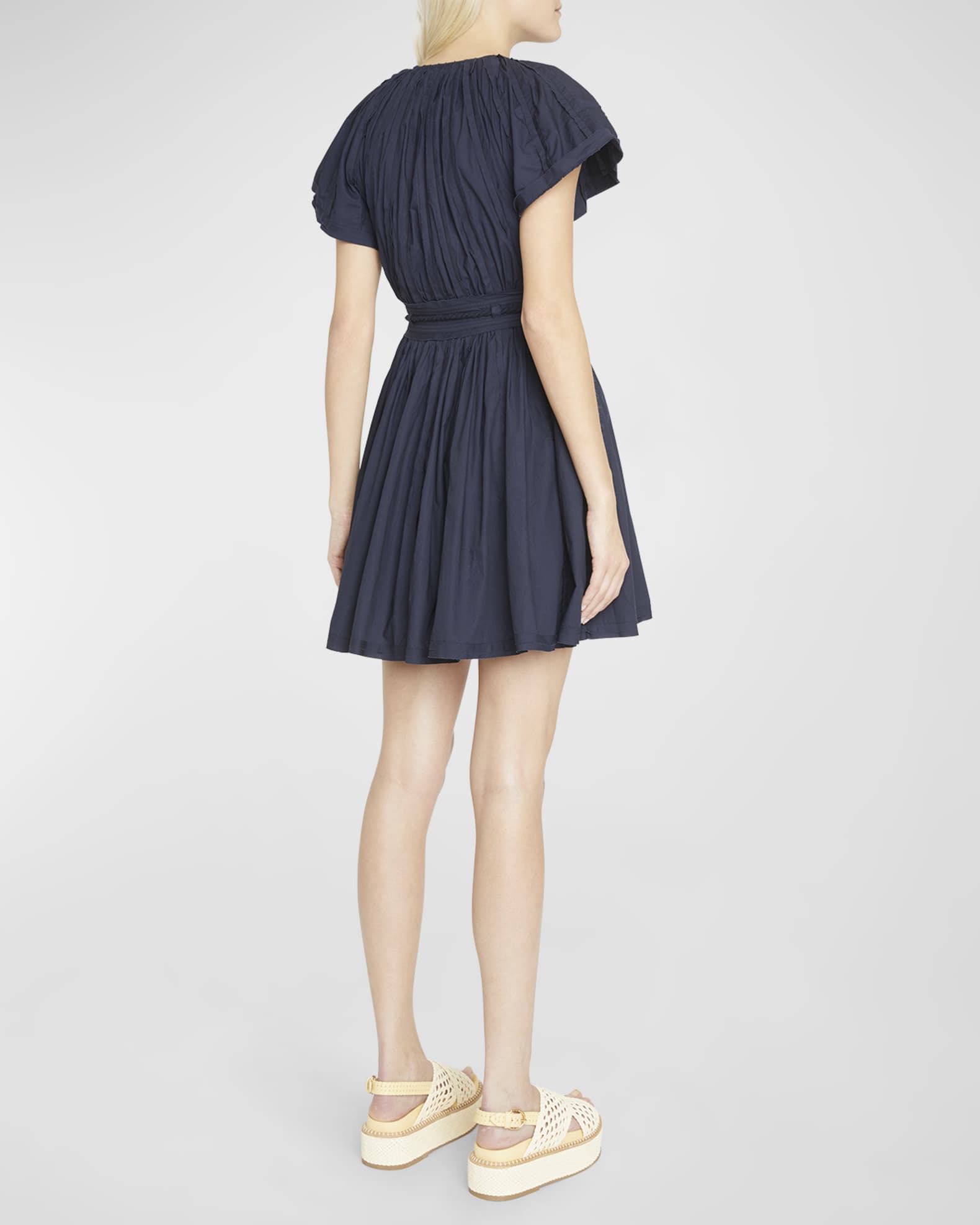 Ulla Johnson Jessa Pleated Tie-Belt Mini Dress | Neiman Marcus