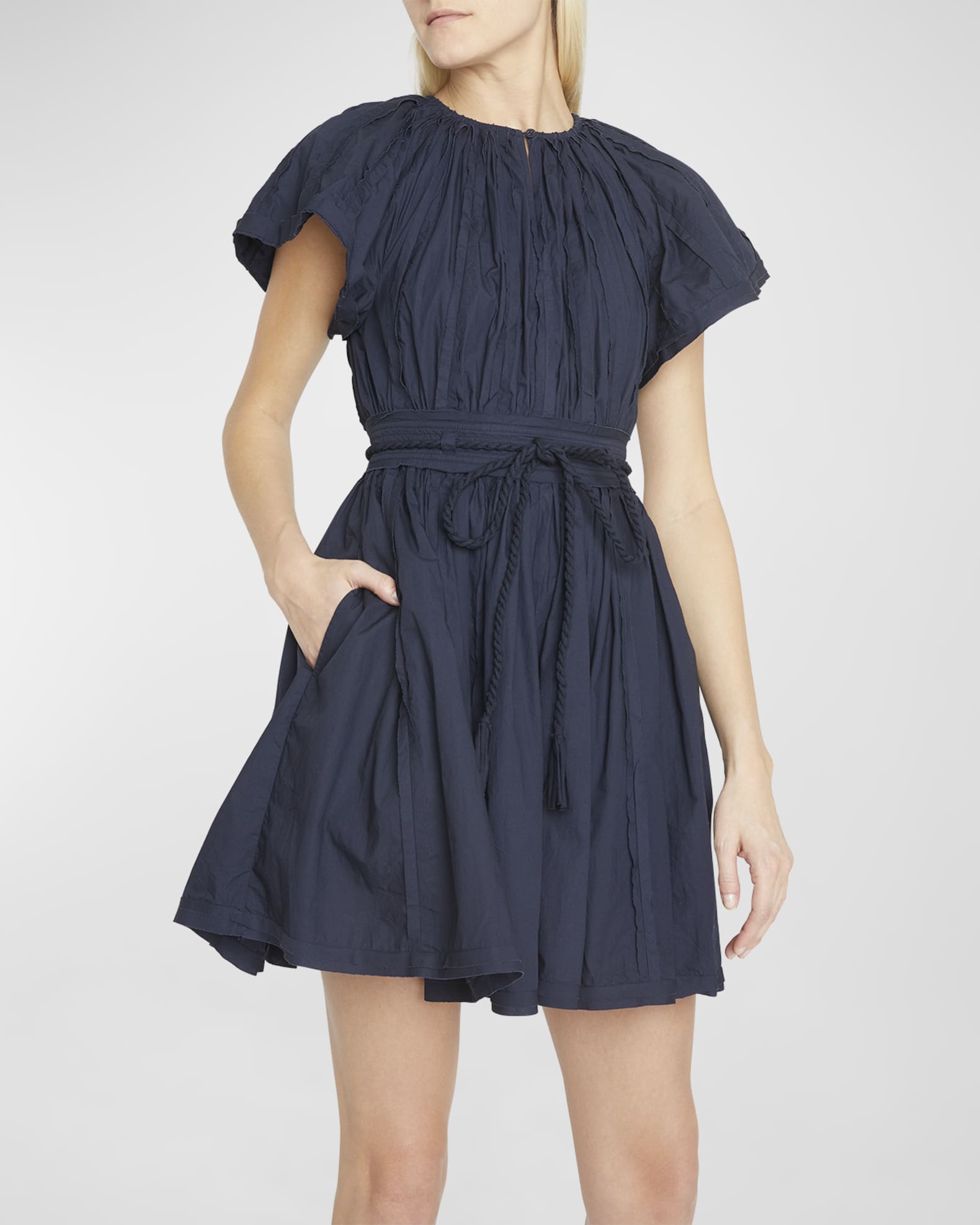 Ulla Johnson Jessa Pleated Tie-Belt Mini Dress | Neiman Marcus
