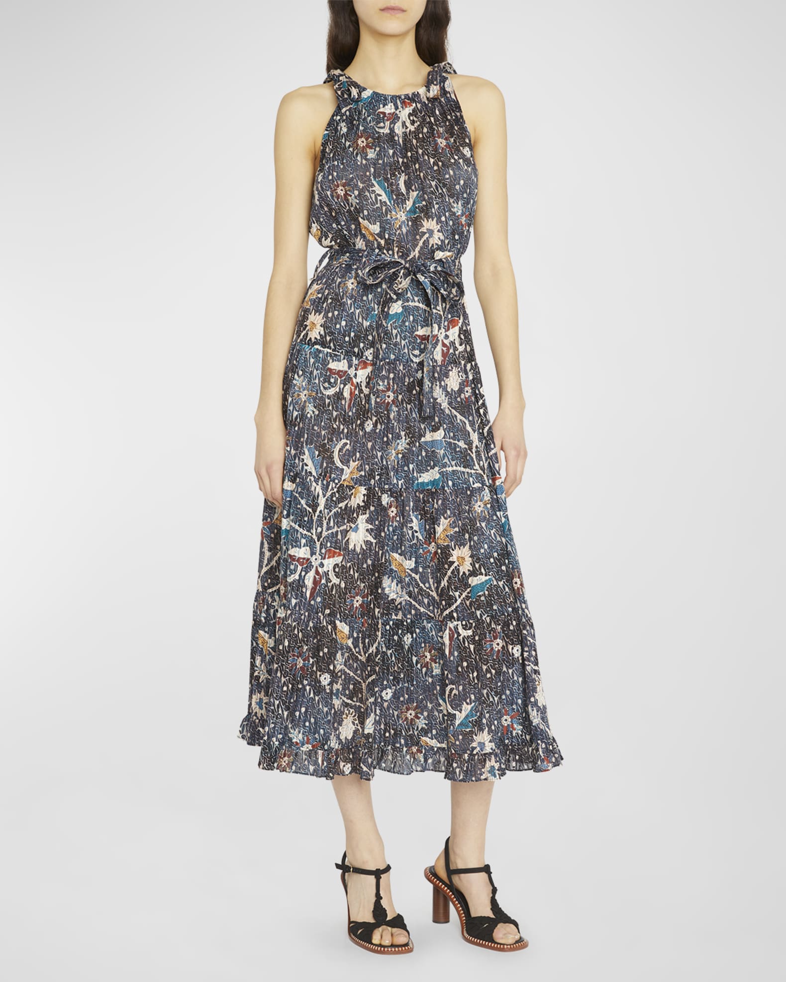 Ulla Johnson Mariam Belted Sleeveless Midi Dress | Neiman Marcus