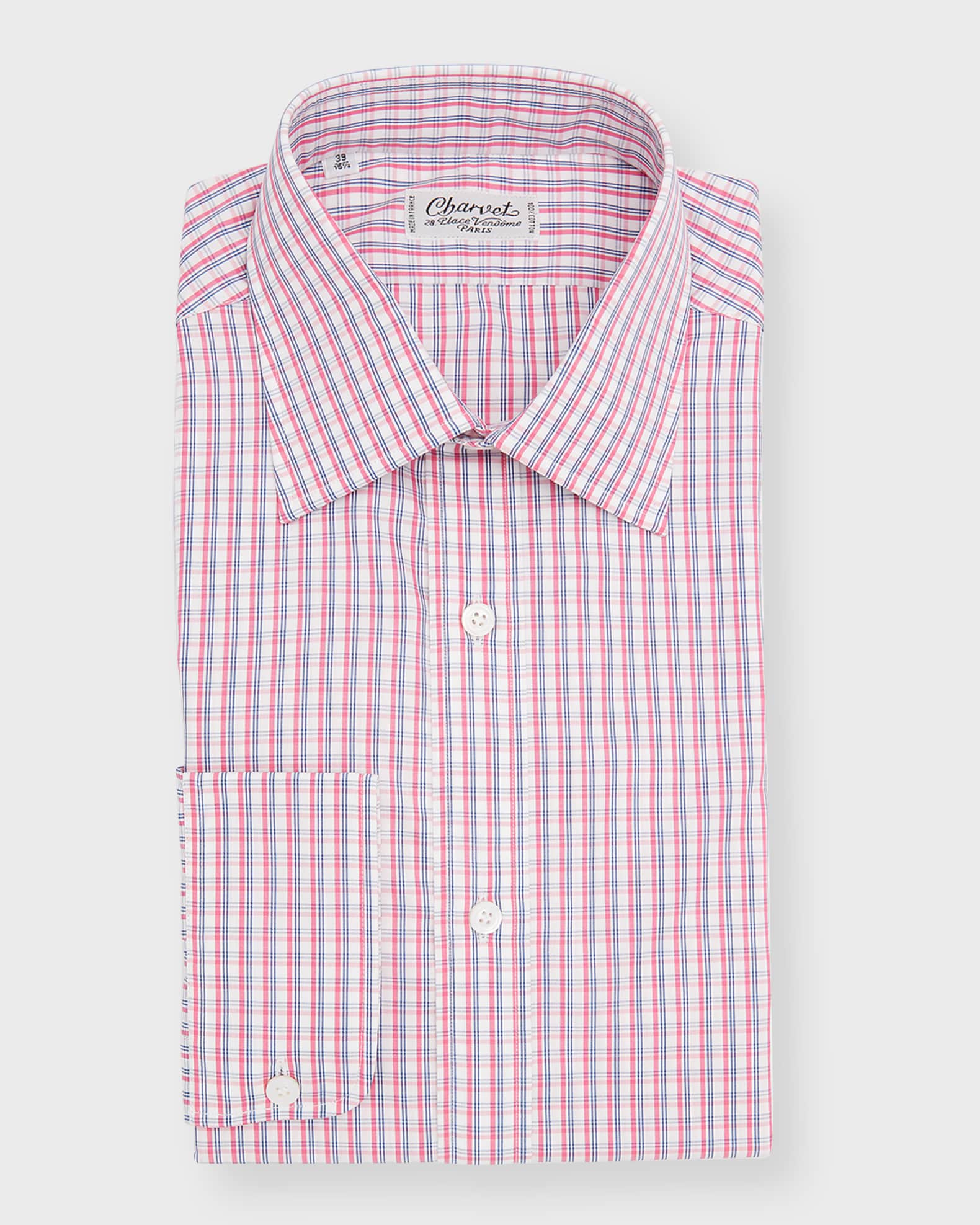 Charvet Men's Micro-Plaid Cotton Dress Shirt | Neiman Marcus