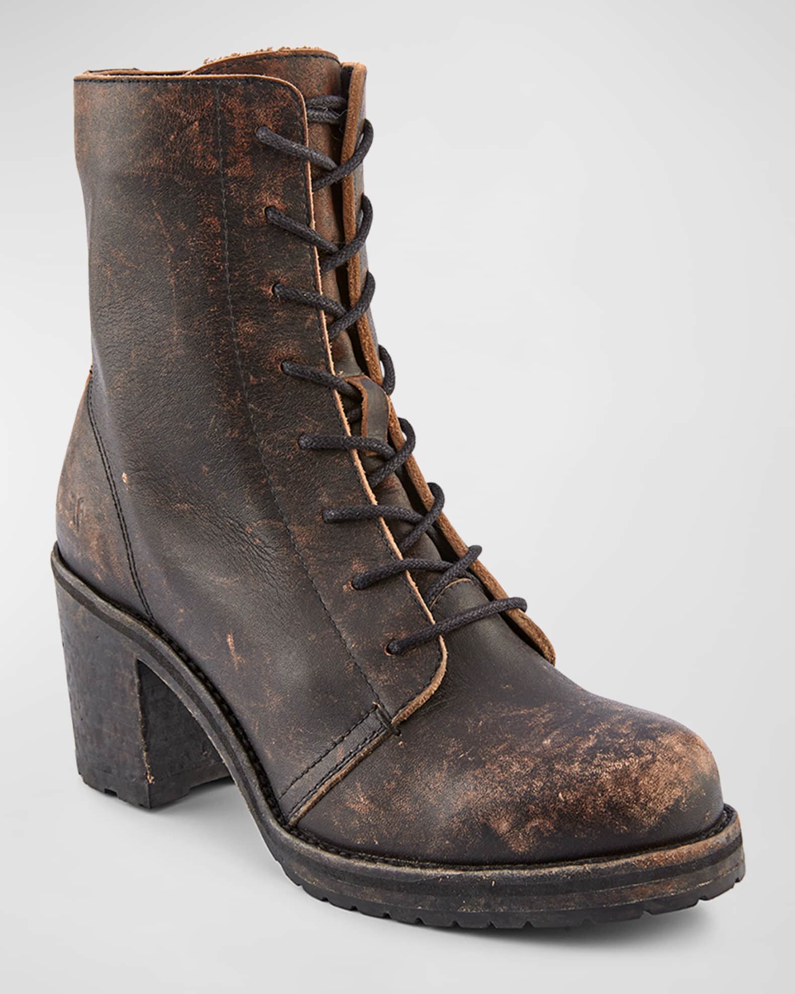 Frye Karen Leather Heeled Combat Boots | Neiman Marcus
