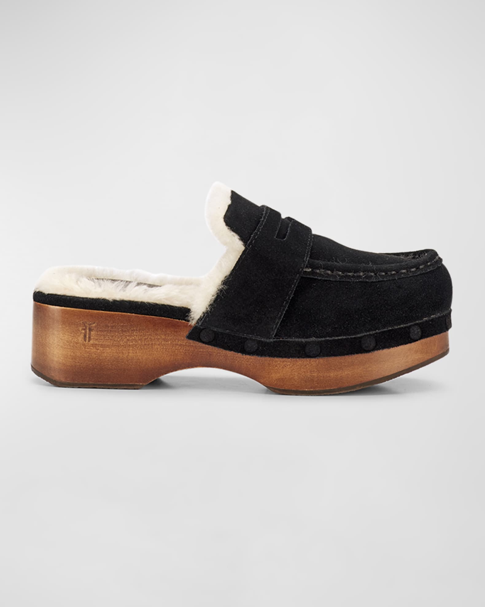 Frye Melody Suede Shearling Penny Loafer Clogs | Neiman Marcus