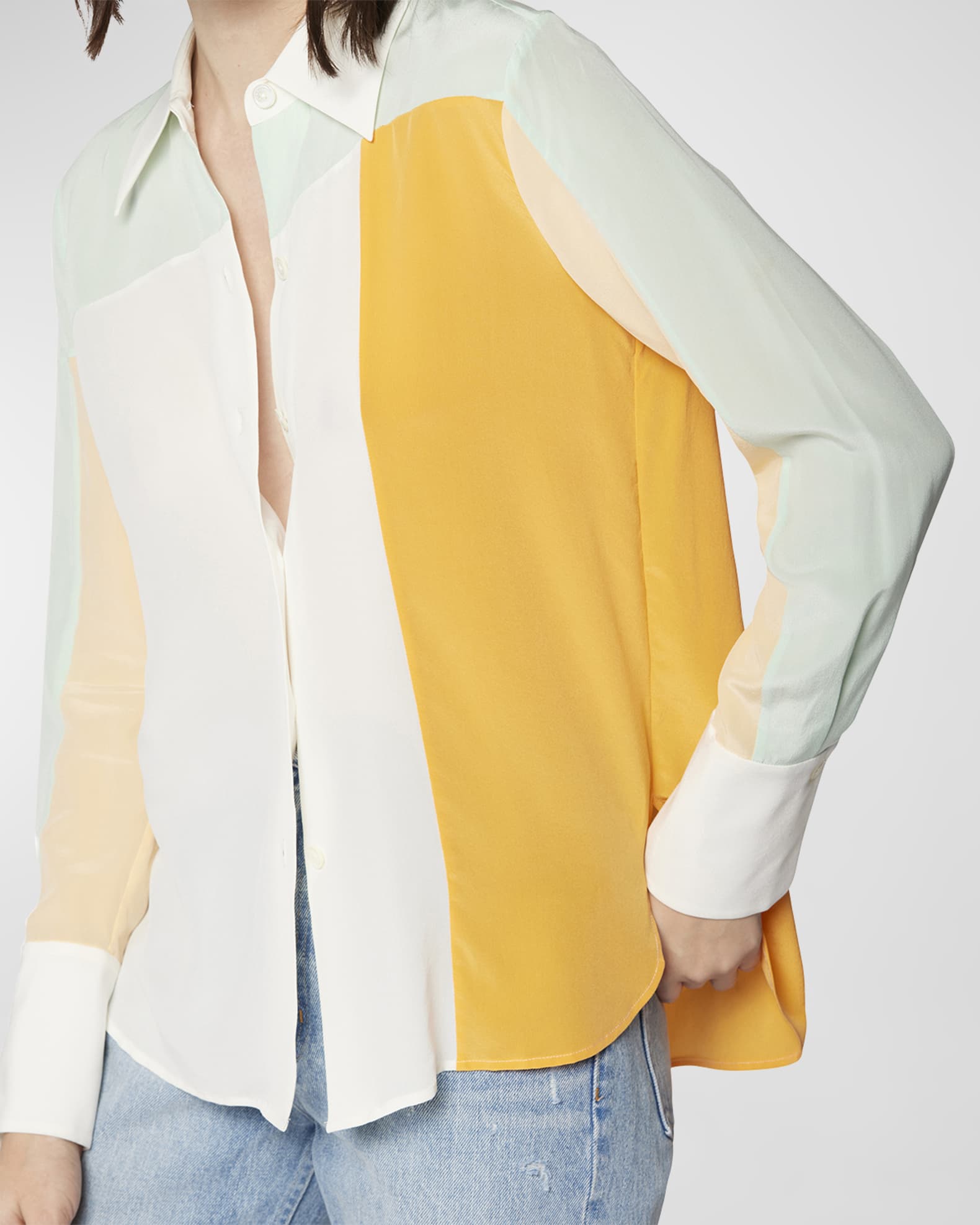 Equipment Quinne Colorblock Button-Down Satin Shirt | Neiman Marcus