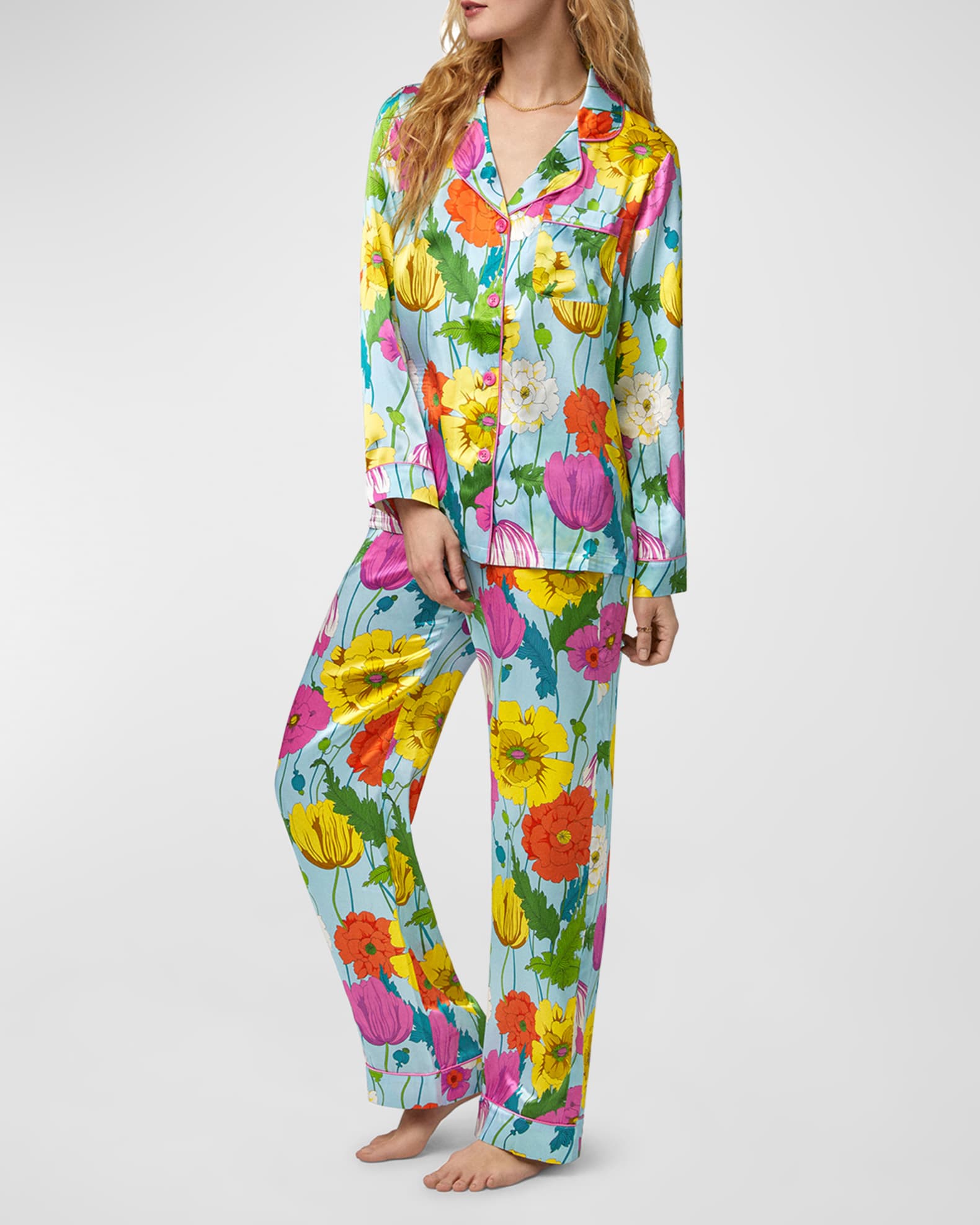 Trina Turk x Bedhead Pajamas Floral-Print Silk Pajama Set | Neiman Marcus