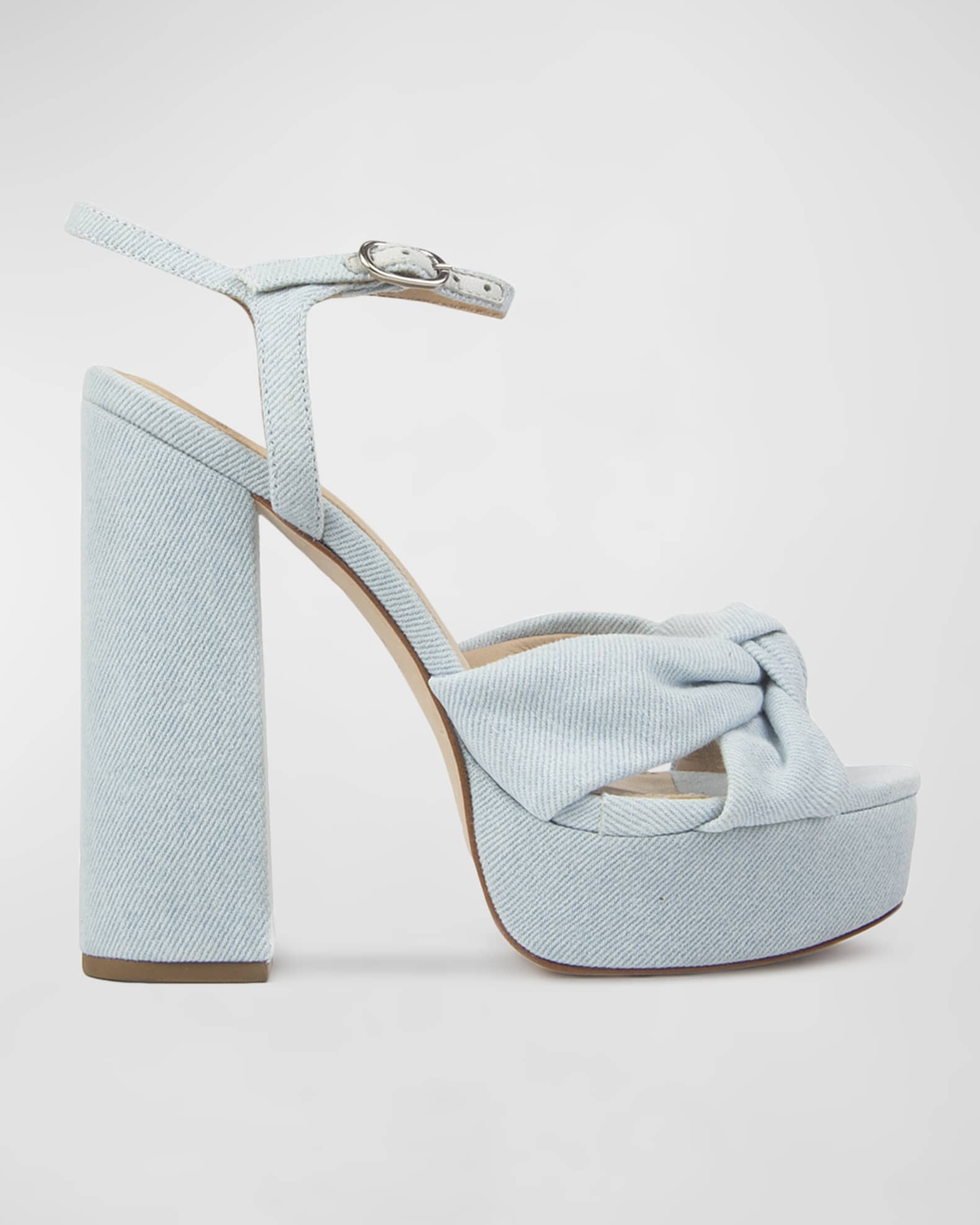 Black Suede Studio Abby Denim Knot Platform Sandals | Neiman Marcus