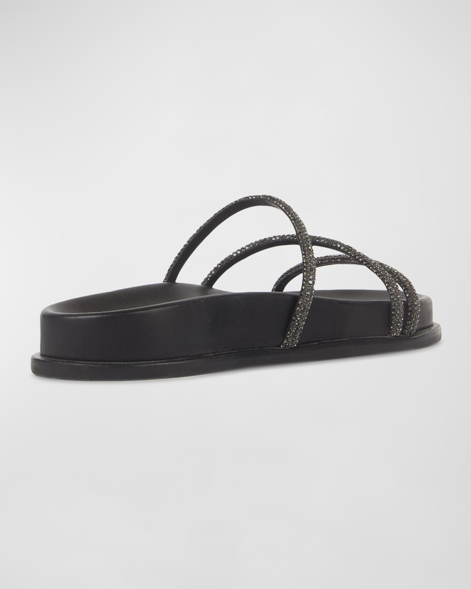 Black Suede Studio Jenna Crystal Flat Slide Sandals | Neiman Marcus