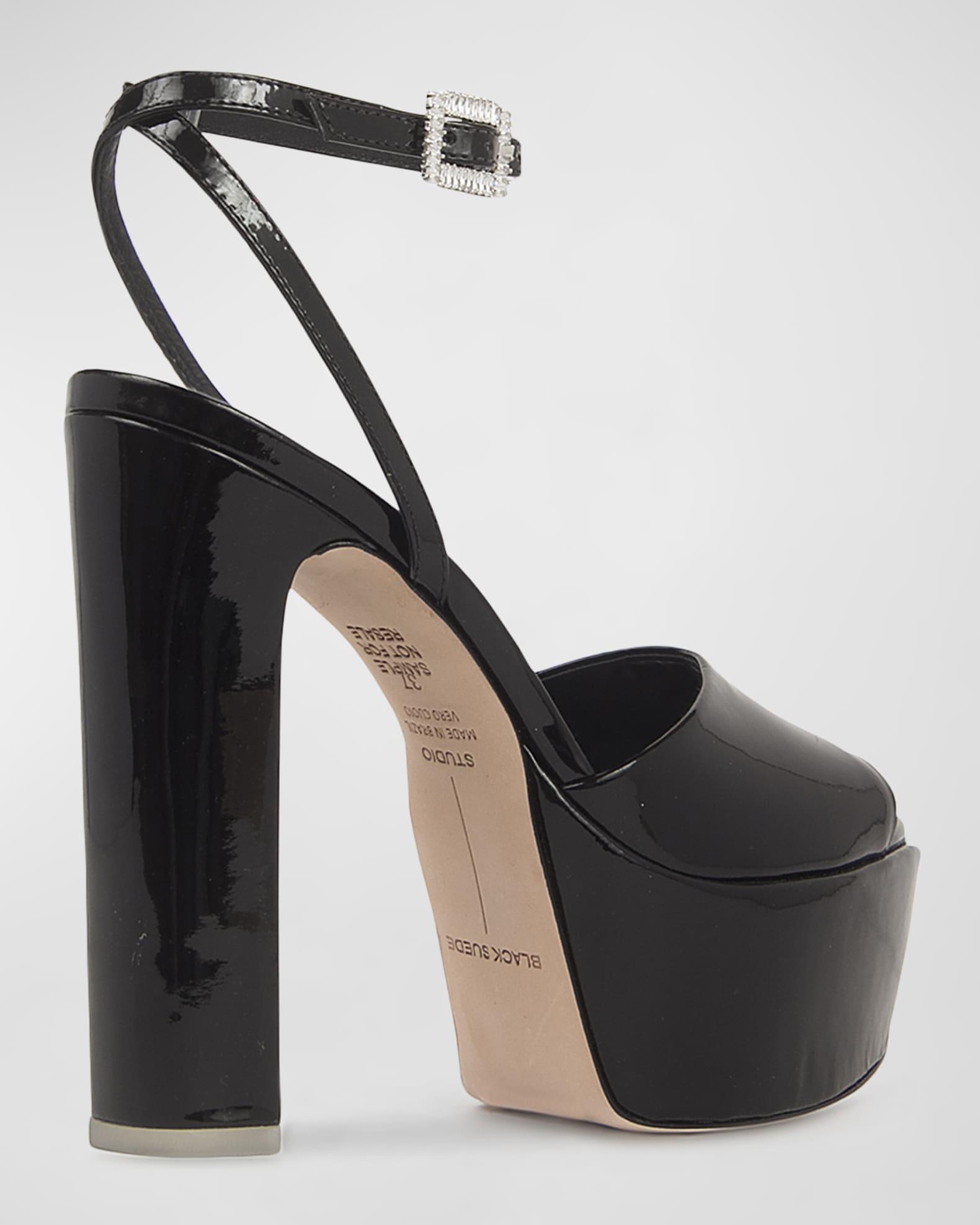 Black Suede Studio Zoe Patent Ankle-Strap Platform Sandals | Neiman Marcus