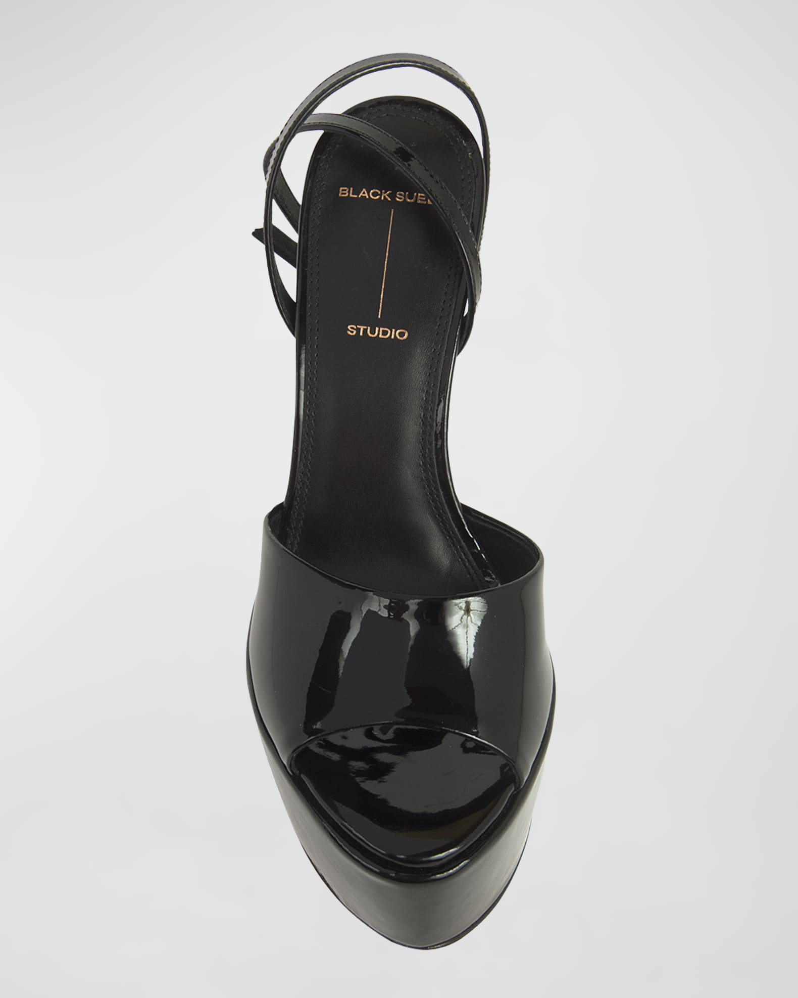 Black Suede Studio Zoe Patent Ankle-Strap Platform Sandals | Neiman Marcus