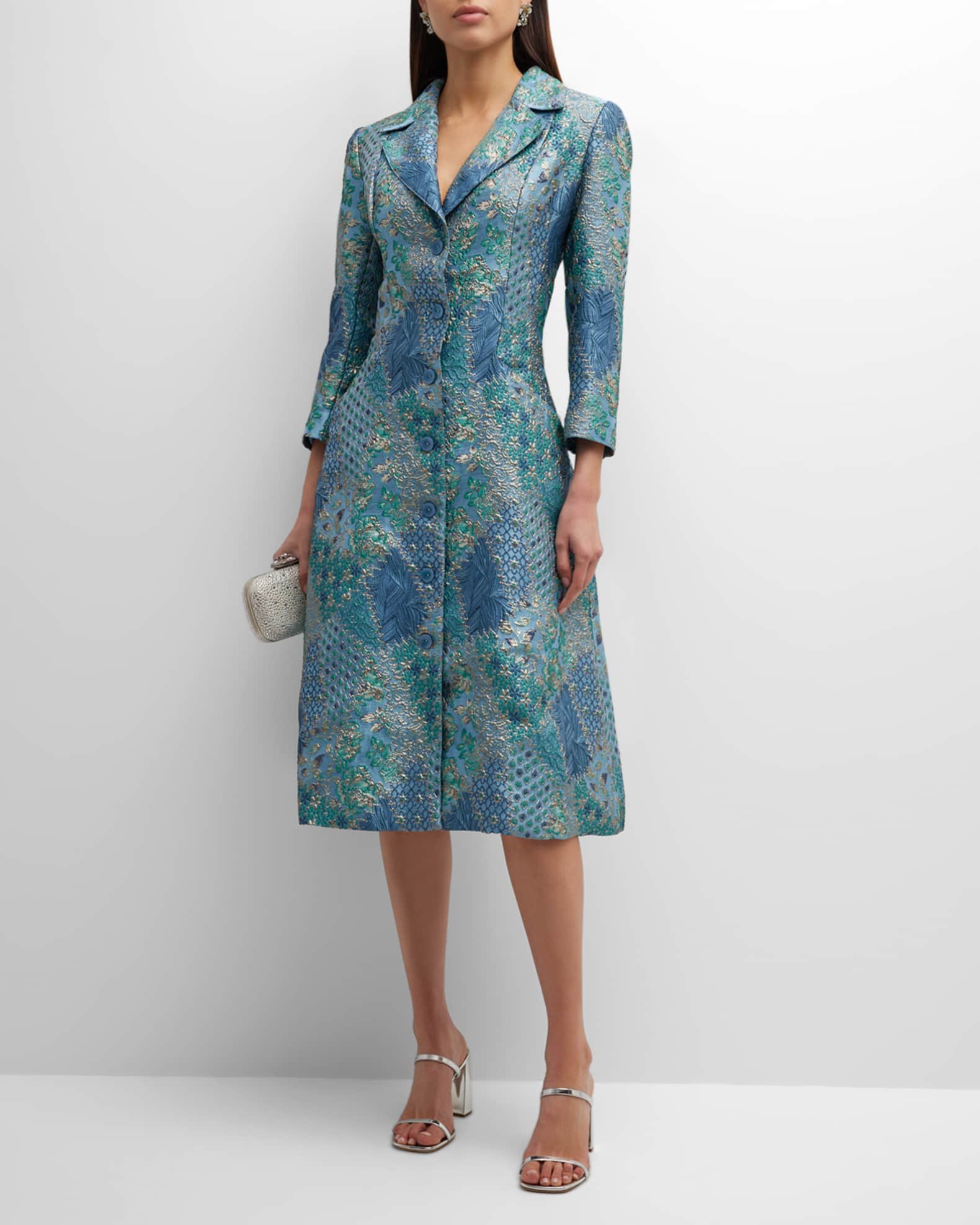 Rickie Freeman for Teri Jon Tonal Metallic Pattern Coat Dress | Neiman ...