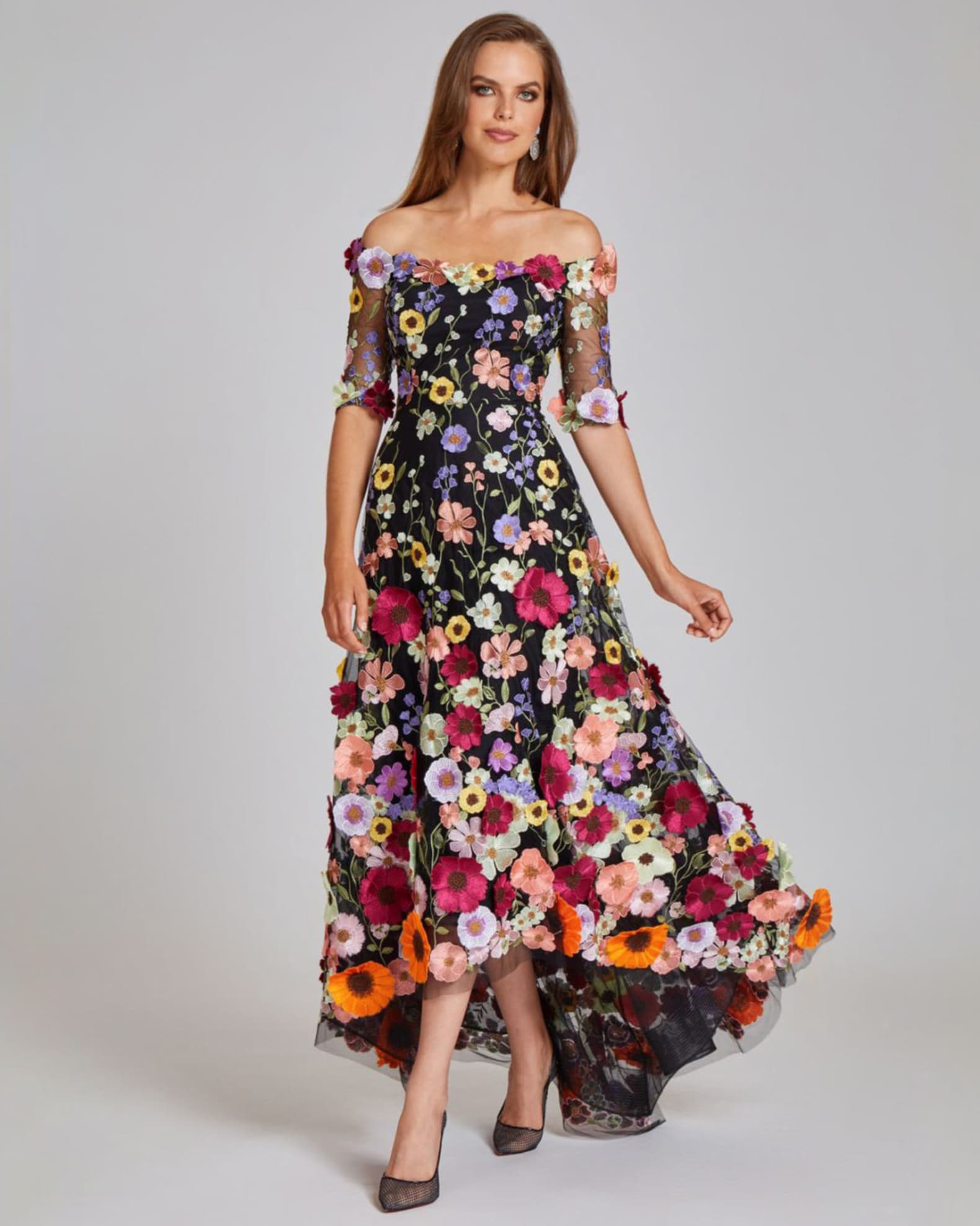 Rickie Freeman for Teri Jon Off-Shoulder Floral Applique Lace Dress ...