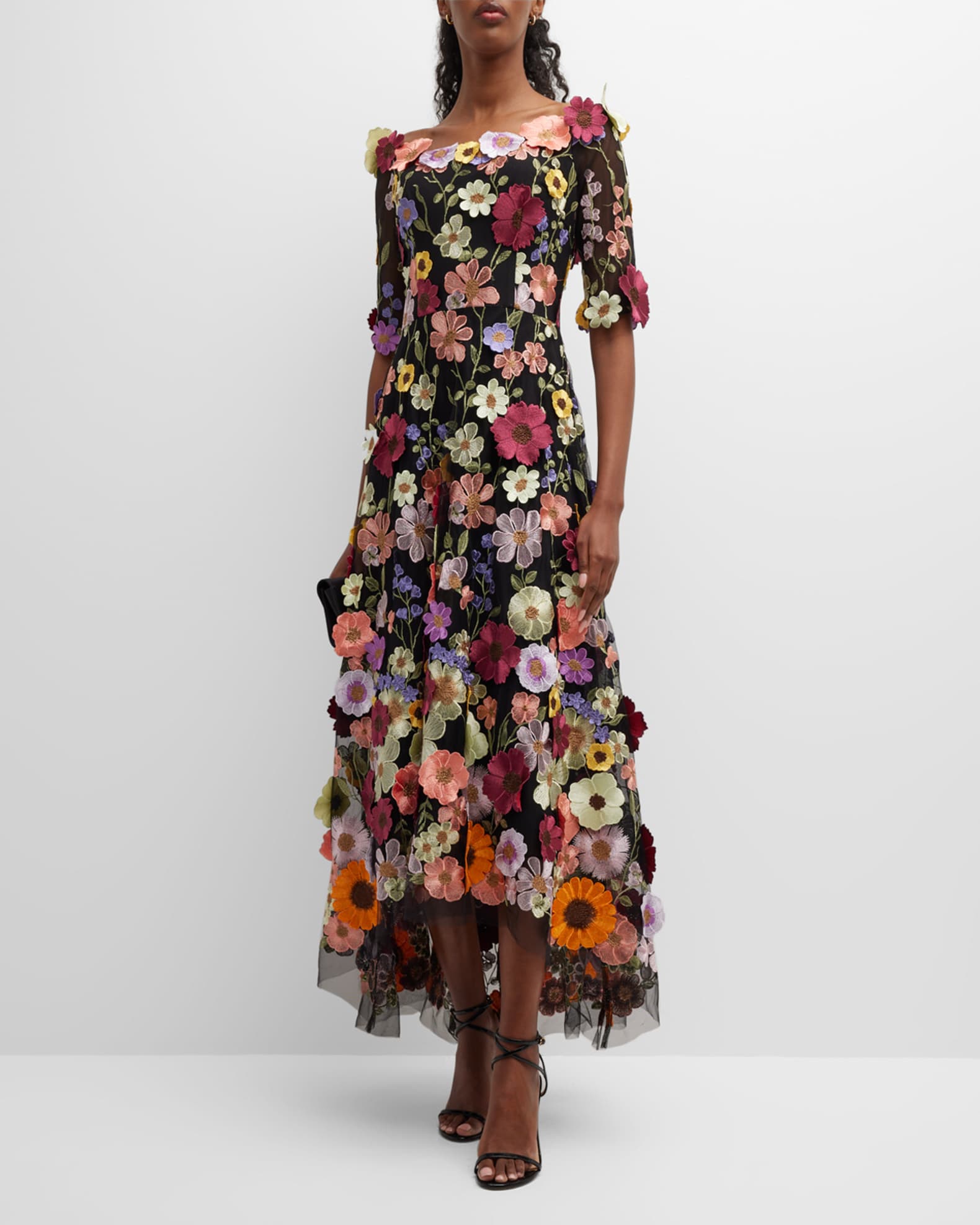 Rickie Freeman for Teri Jon Off-Shoulder Floral Applique Lace Dress ...