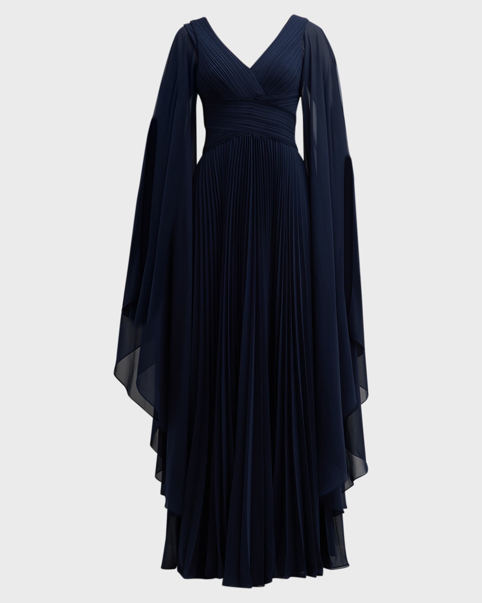 Rickie Freeman for Teri Jon Pleated Chiffon Fly-Away Gown | Neiman Marcus