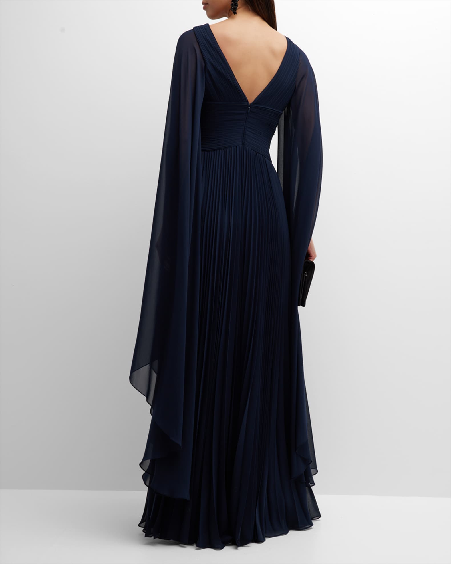 Rickie Freeman for Teri Jon Pleated Chiffon Fly-Away Gown | Neiman Marcus