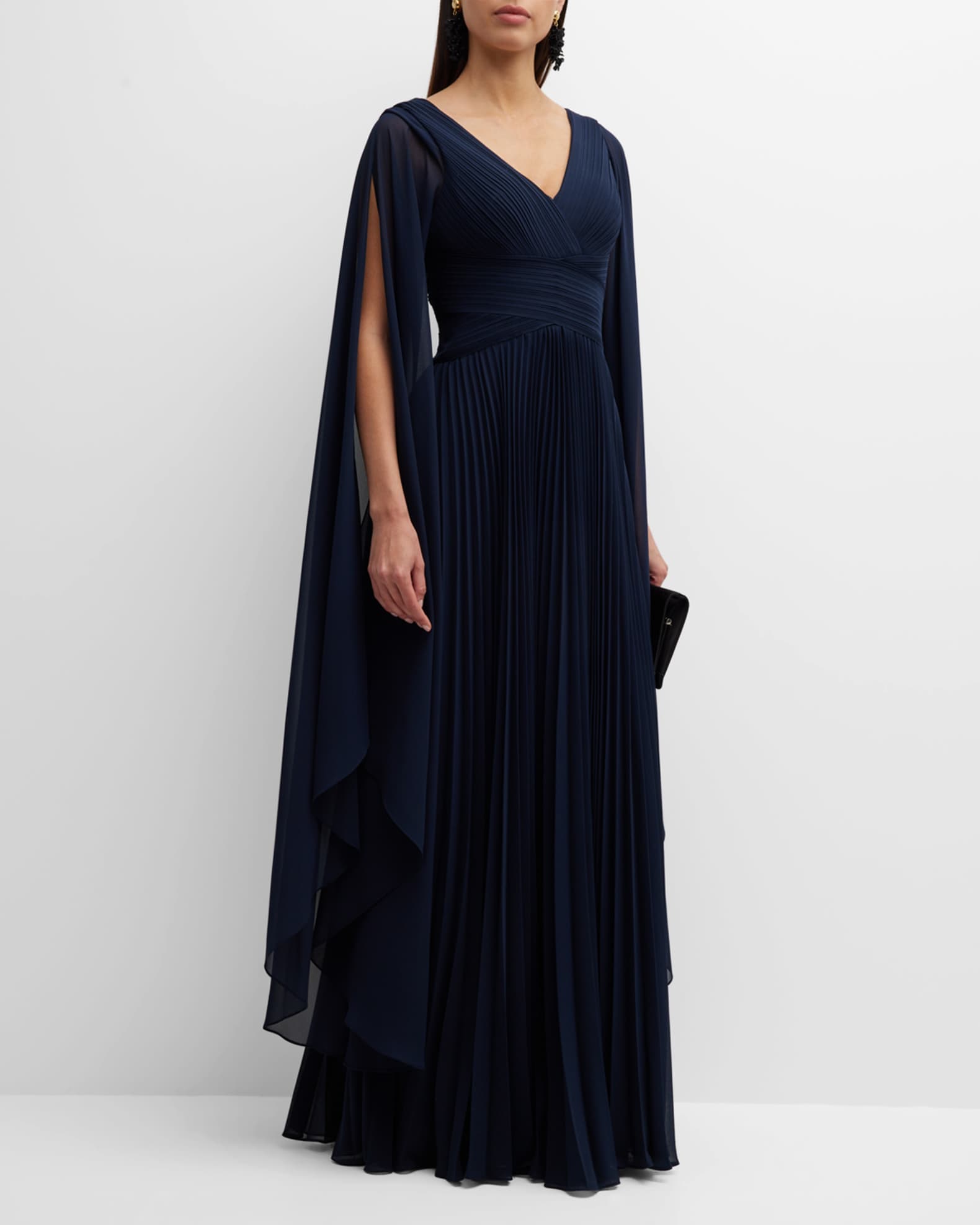 Rickie Freeman for Teri Jon Pleated Chiffon Fly-Away Gown | Neiman Marcus
