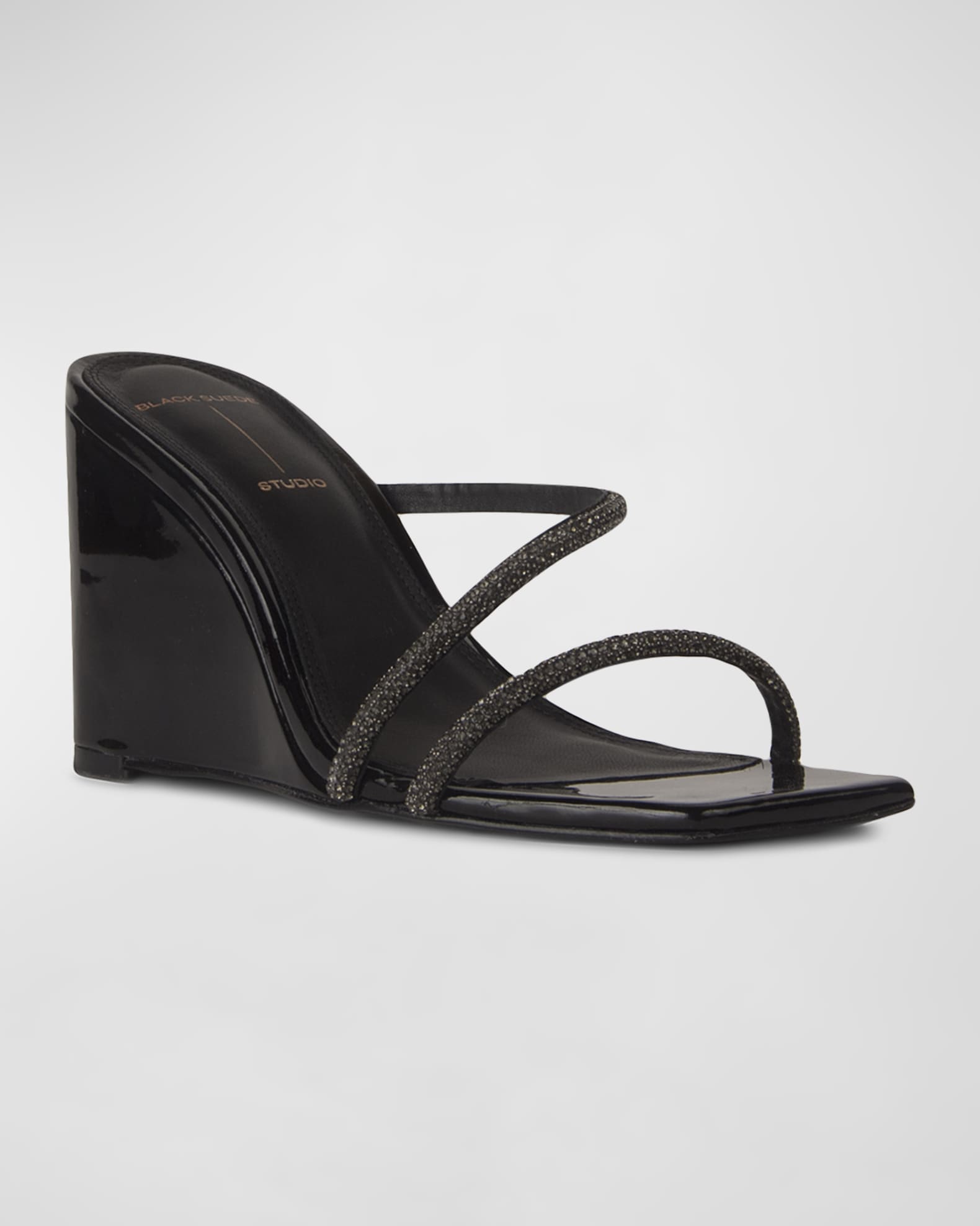 Black Suede Studio Olivia Crystal Wedge Slide Sandals | Neiman Marcus