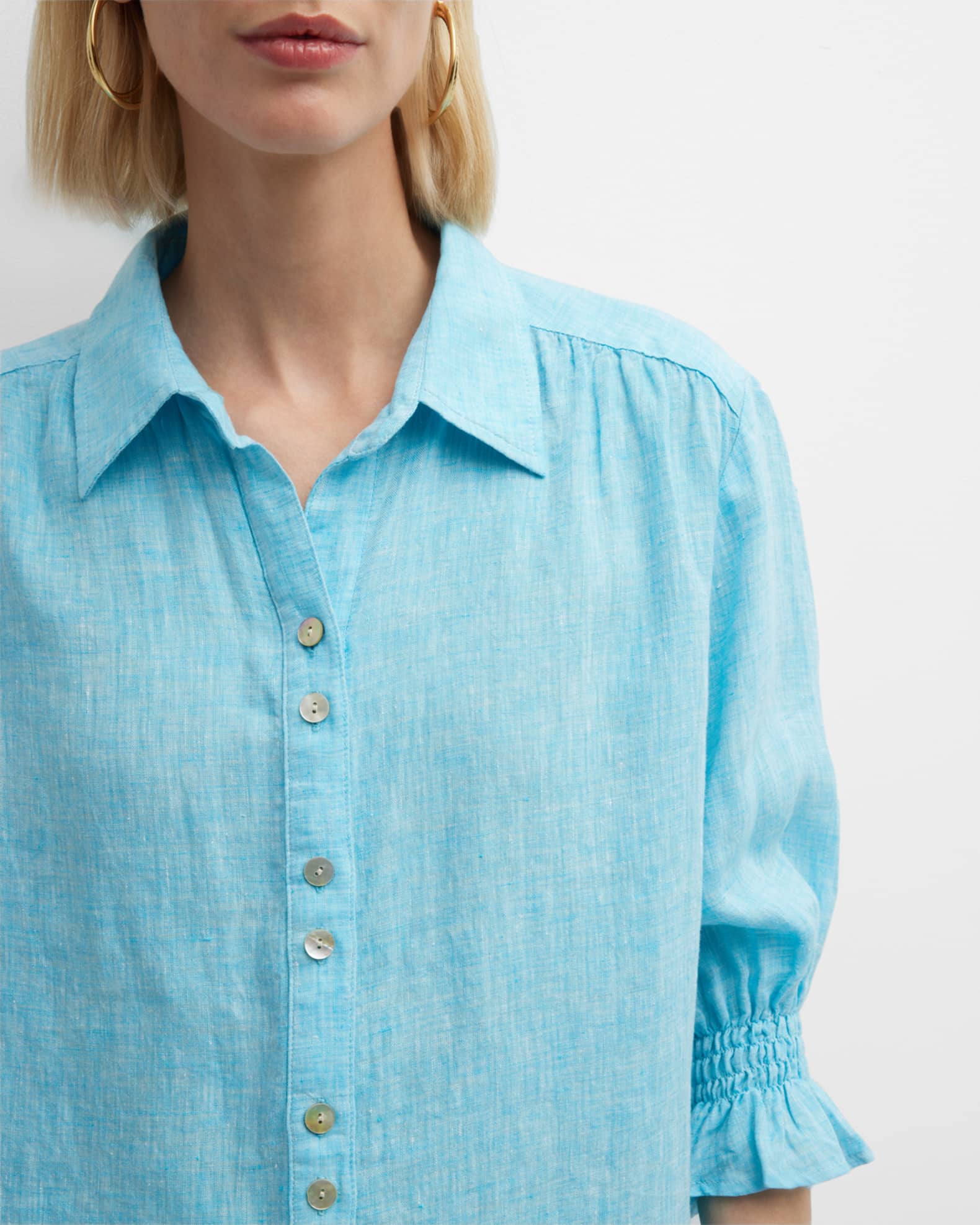 Finley Sirena 3/4-Sleeve Button-Down Linen Shirt | Neiman Marcus