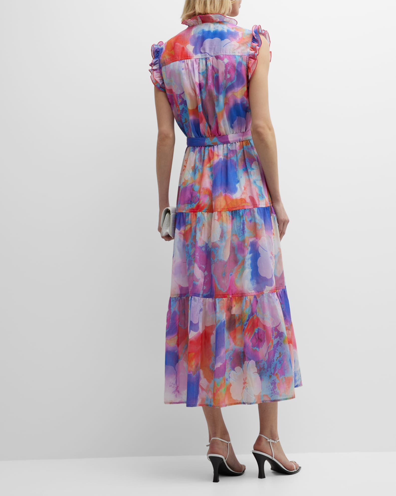 Finley Kat Tiered Floral-Print Ruffle-Trim Midi Dress | Neiman Marcus