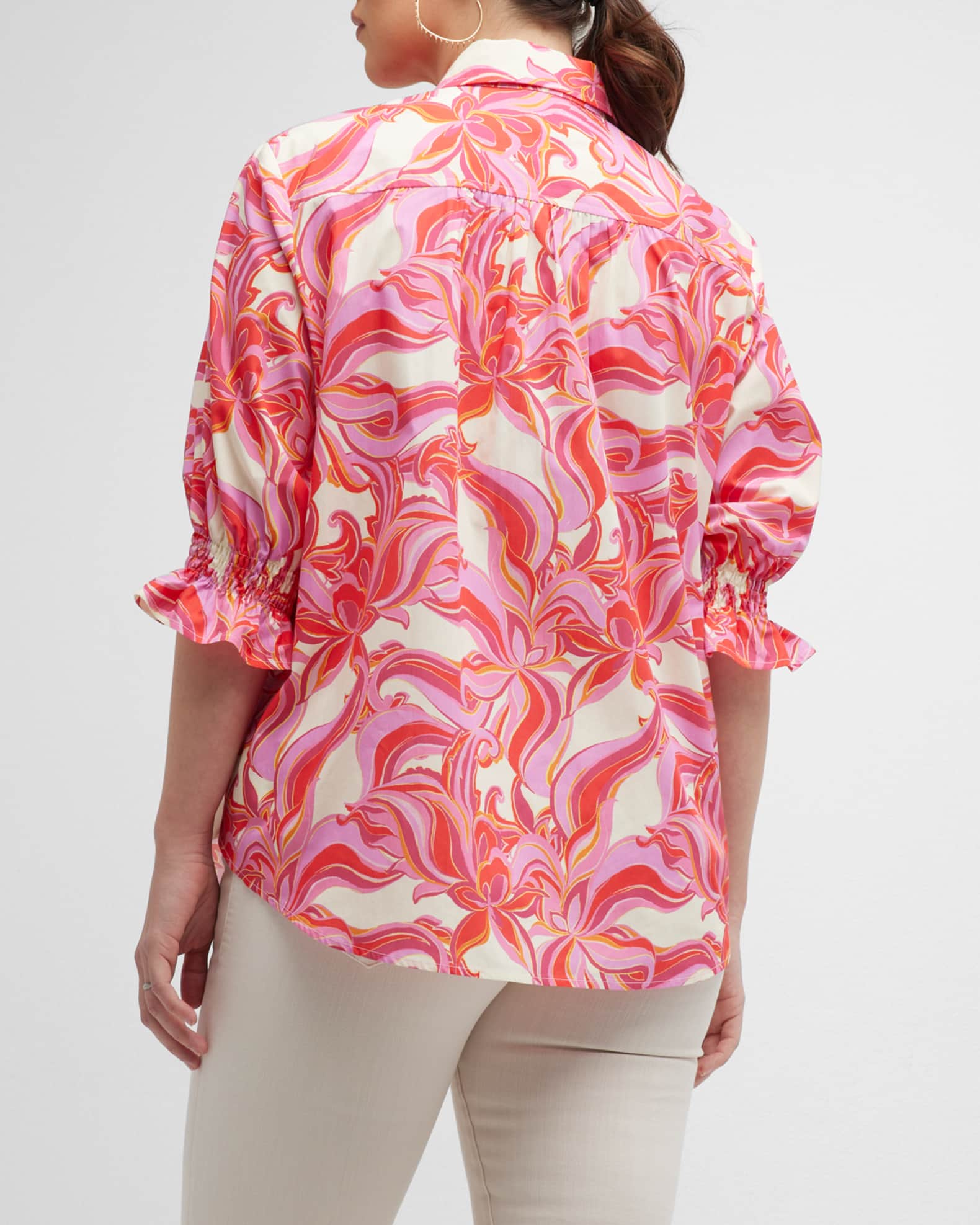 Finley Plus Size Sirena Pinwheel-Print Poplin Shirt | Neiman Marcus