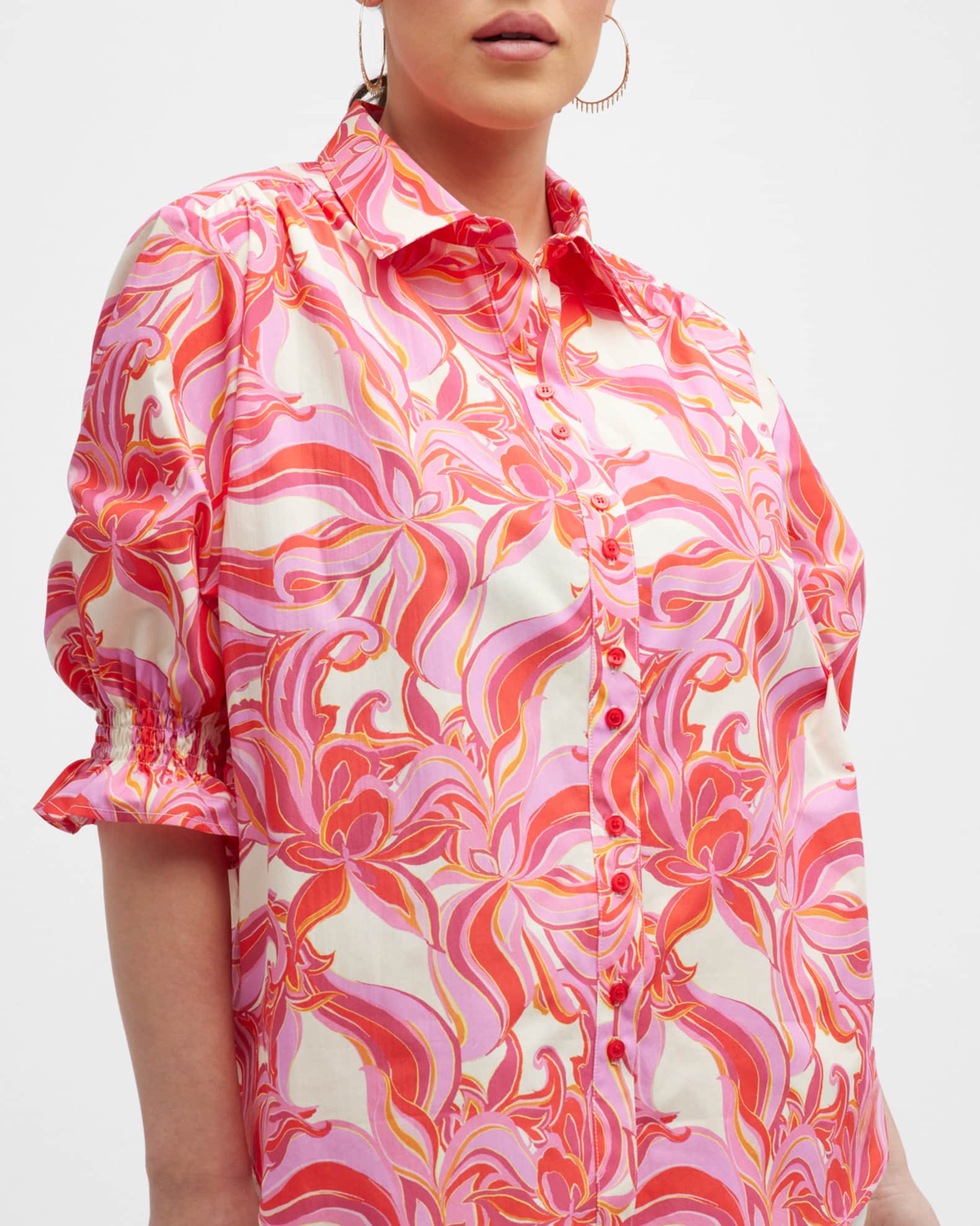 Finley Plus Size Sirena Pinwheel-Print Poplin Shirt | Neiman Marcus