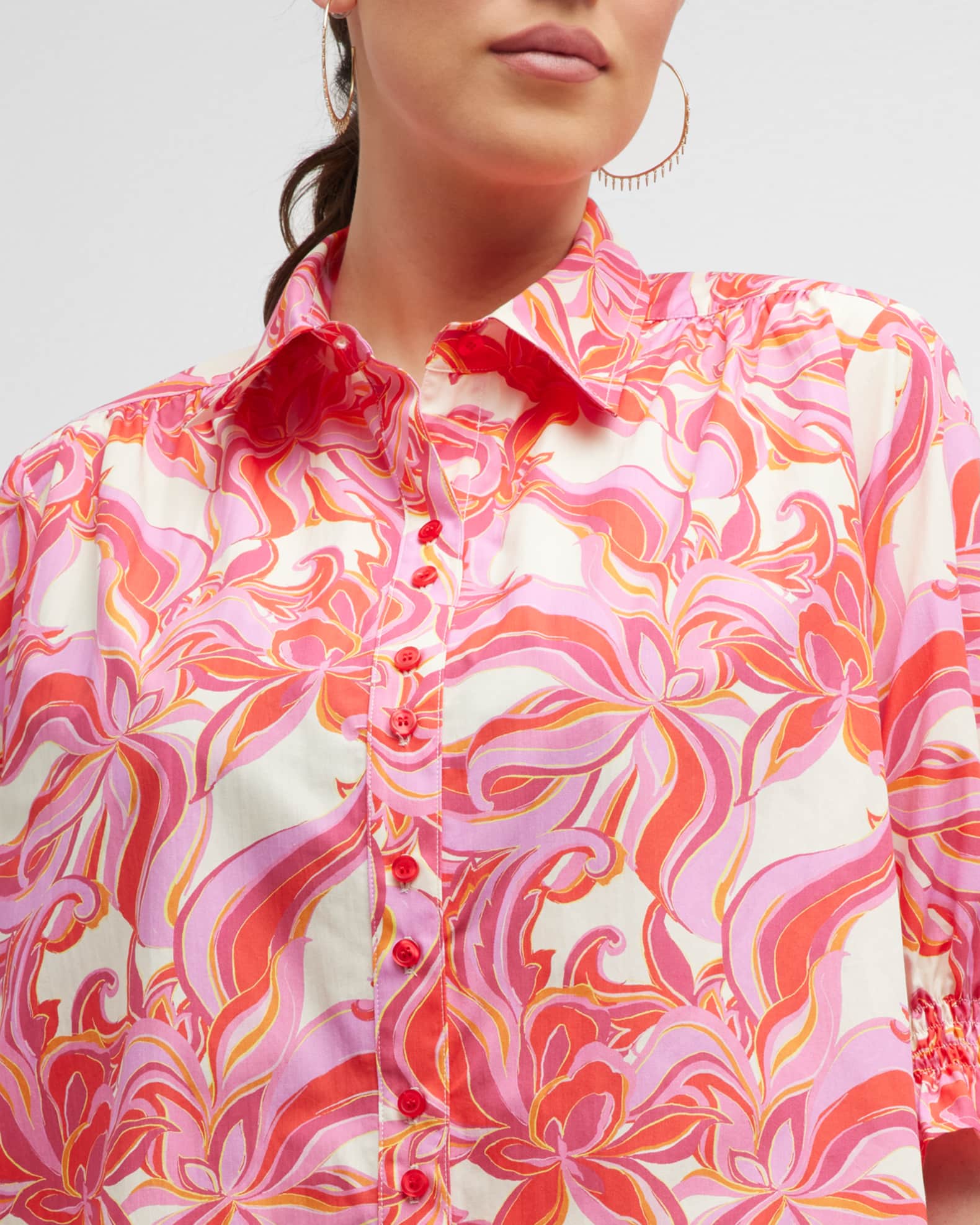 Finley Plus Size Sirena Pinwheel-Print Poplin Shirt | Neiman Marcus