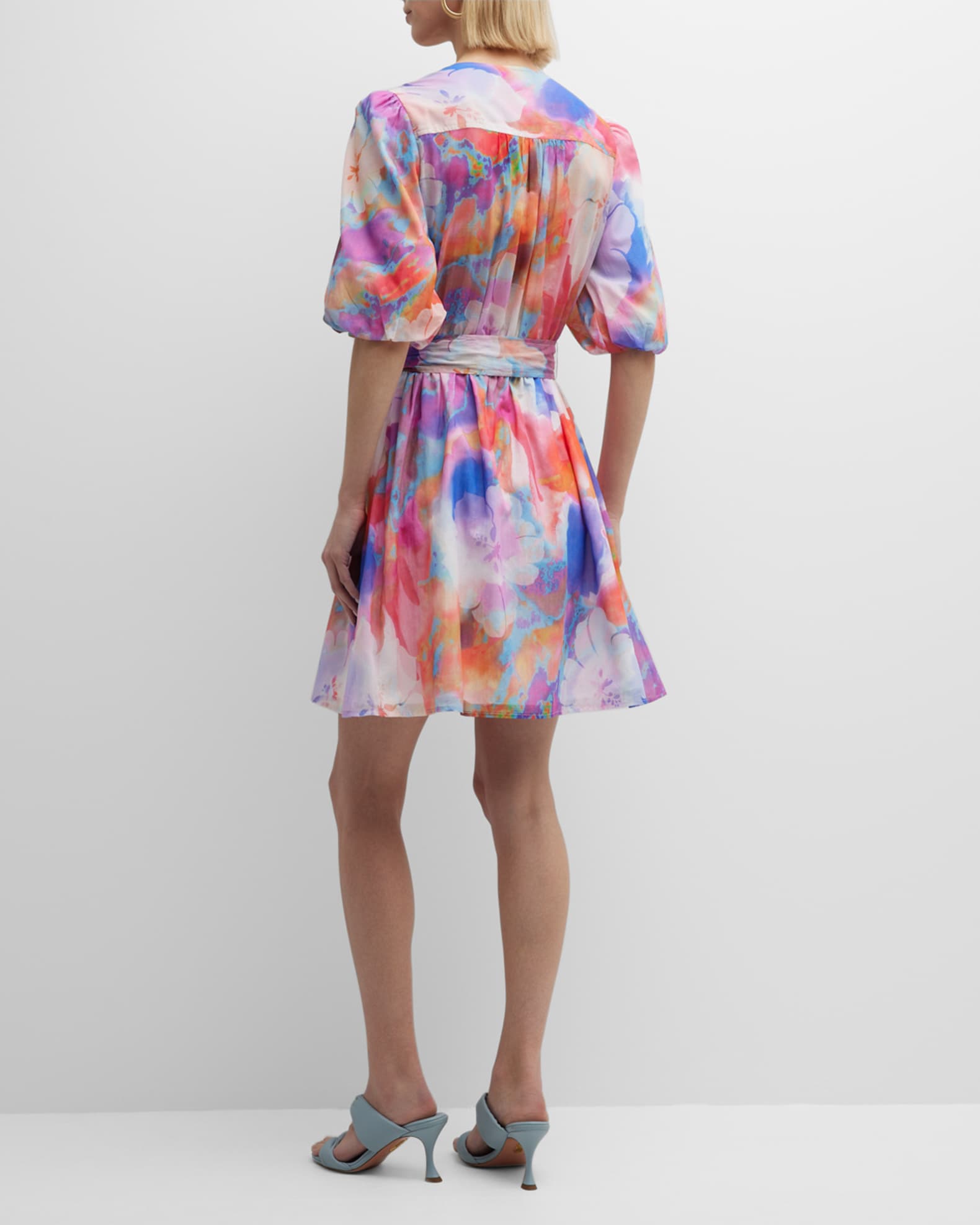 Finley Lilly Floral-Print Blouson-Sleeve Wrap Dress | Neiman Marcus