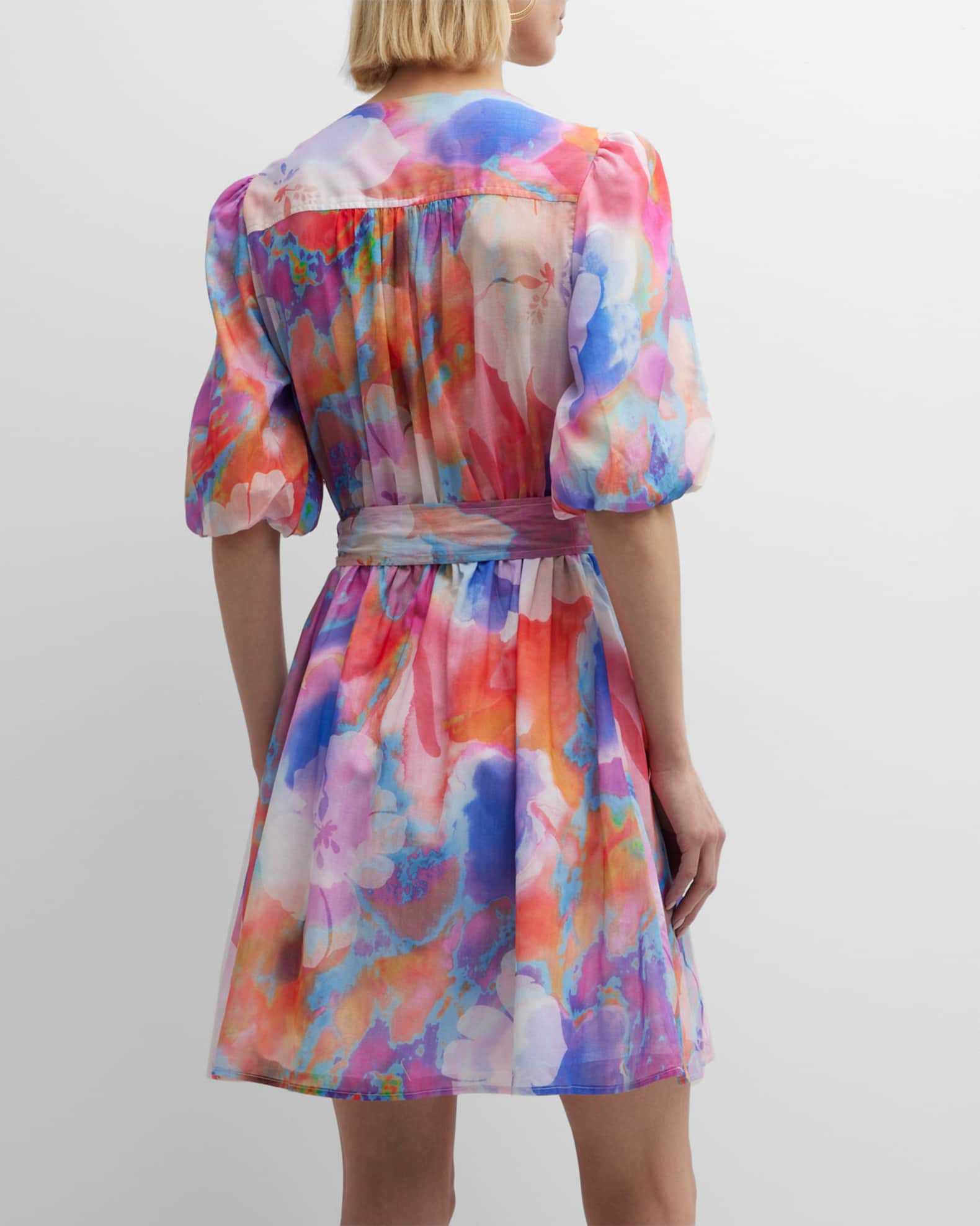 Finley Lilly Floral-Print Blouson-Sleeve Wrap Dress | Neiman Marcus