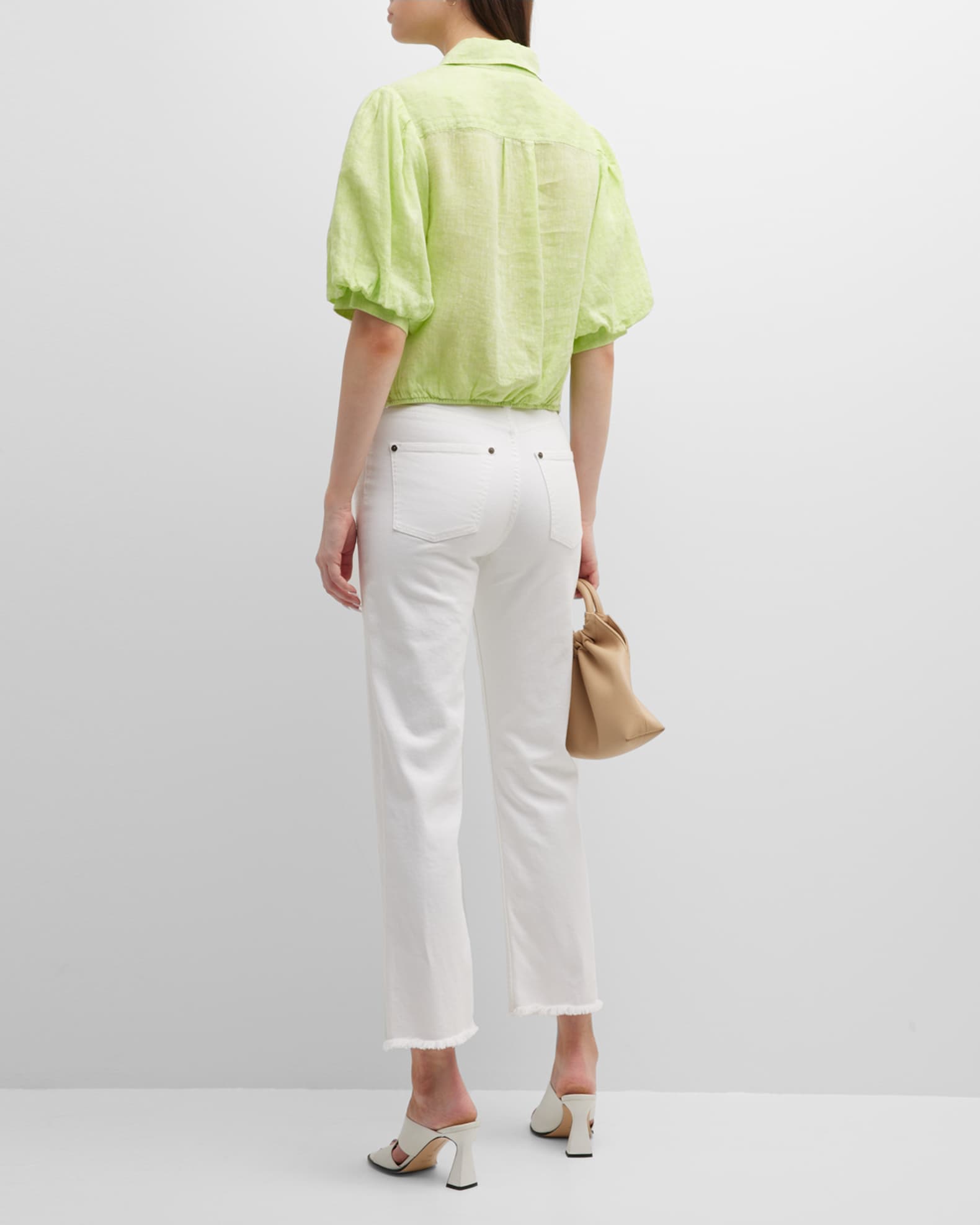 Finley Bomba Blouson-Sleeve Twist-Front Linen Shirt | Neiman Marcus
