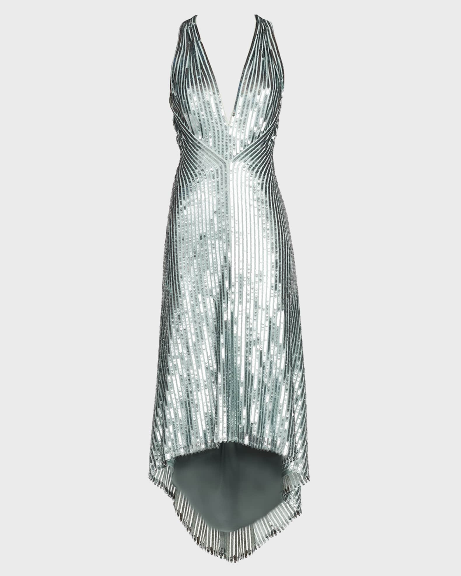 SHO High-Low Sequin Halter Midi Dress | Neiman Marcus