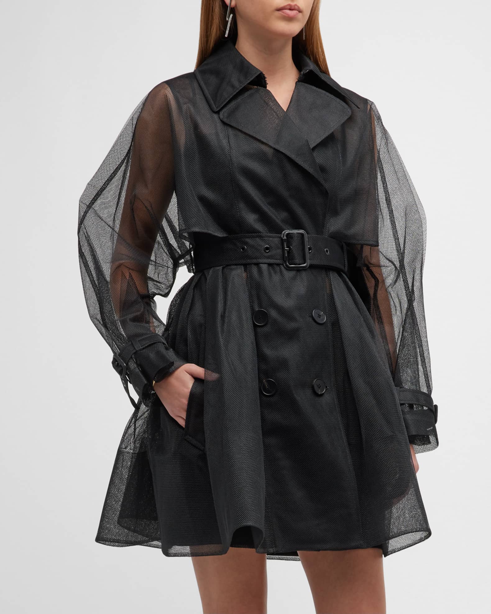 Alexander McQueen Belted Chiffon Mini Trench Coat | Neiman Marcus