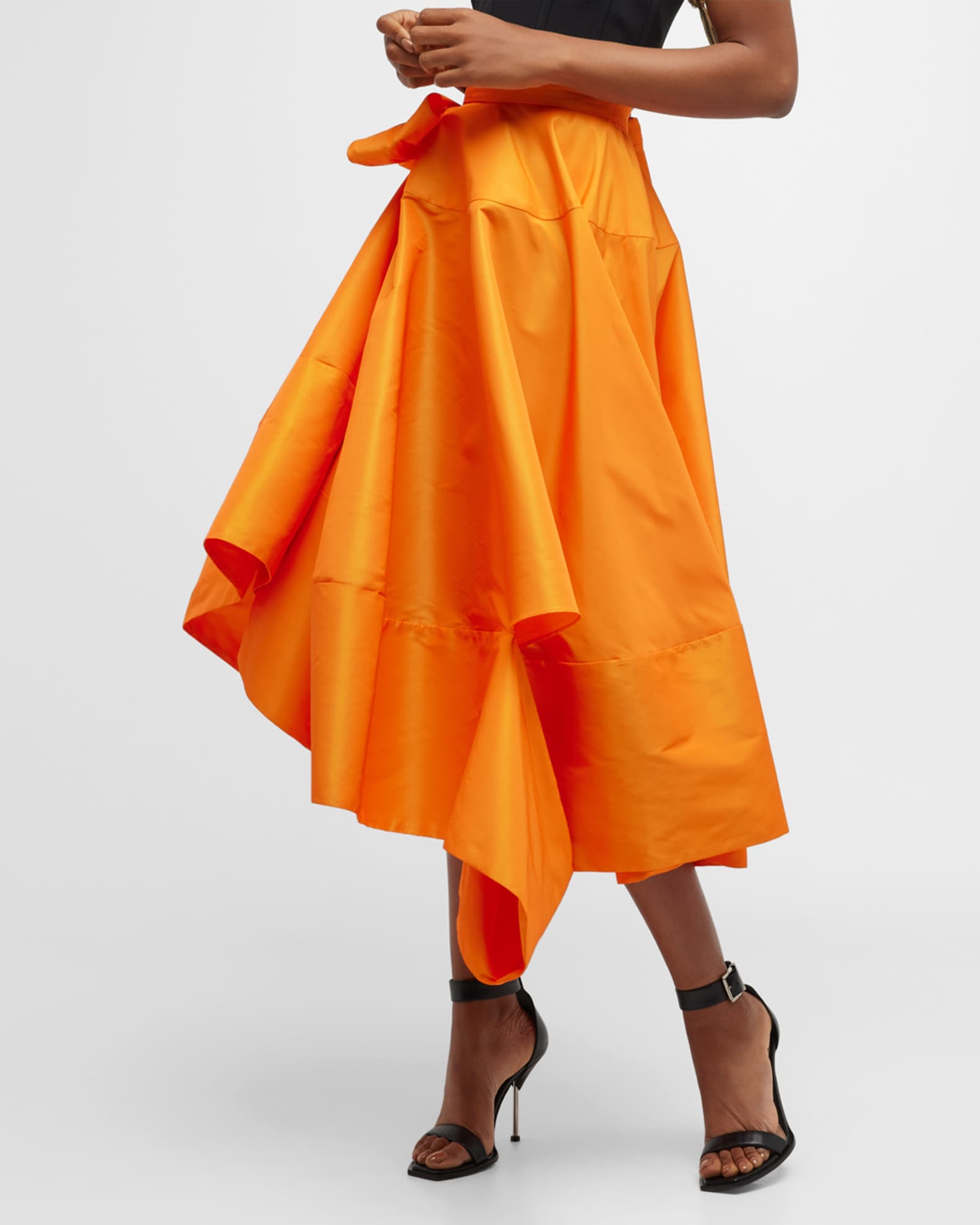Alexander McQueen Polyfaille Circle Midi Skirt with Side Bow Detail ...