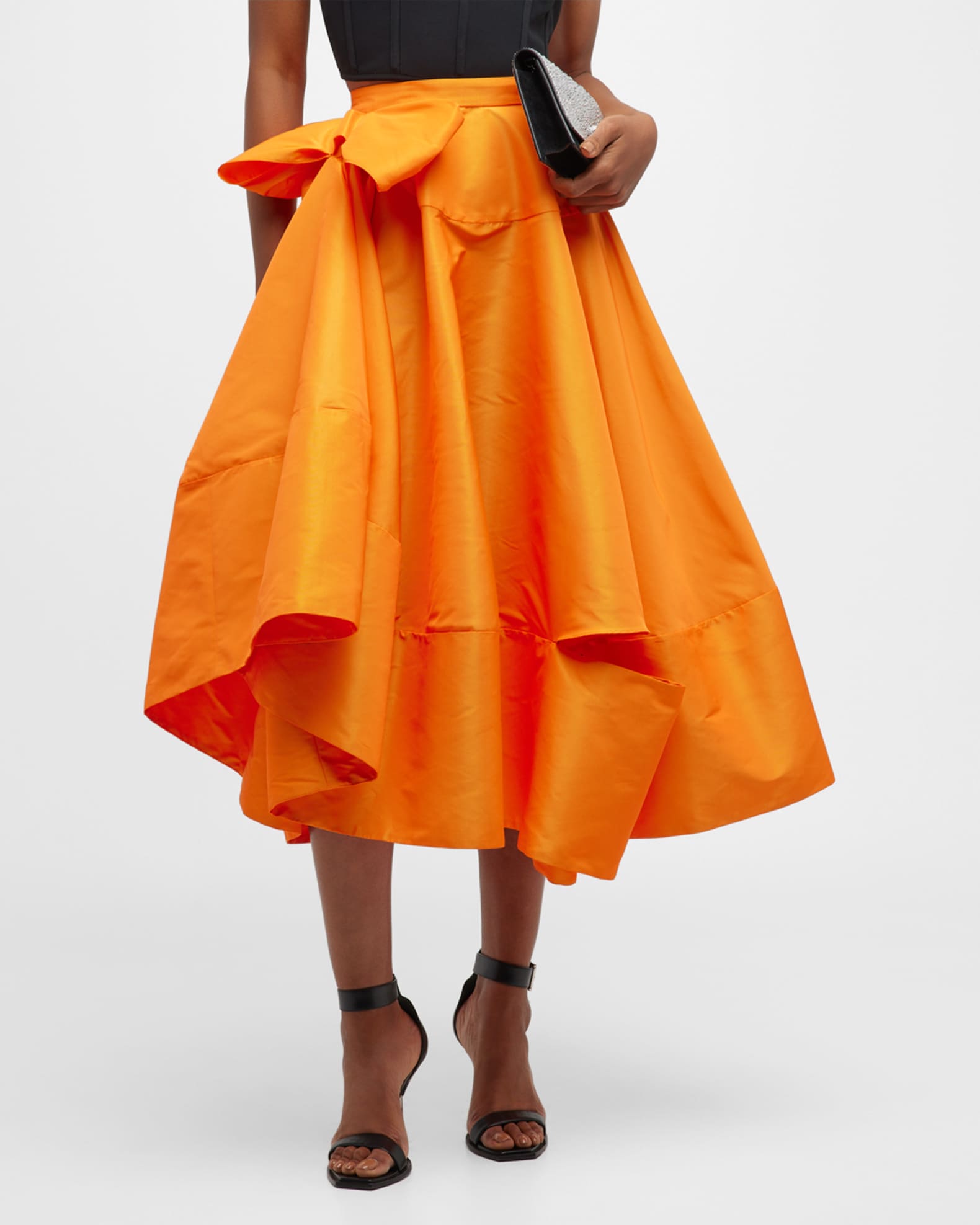 Alexander McQueen Polyfaille Circle Midi Skirt with Side Bow Detail ...