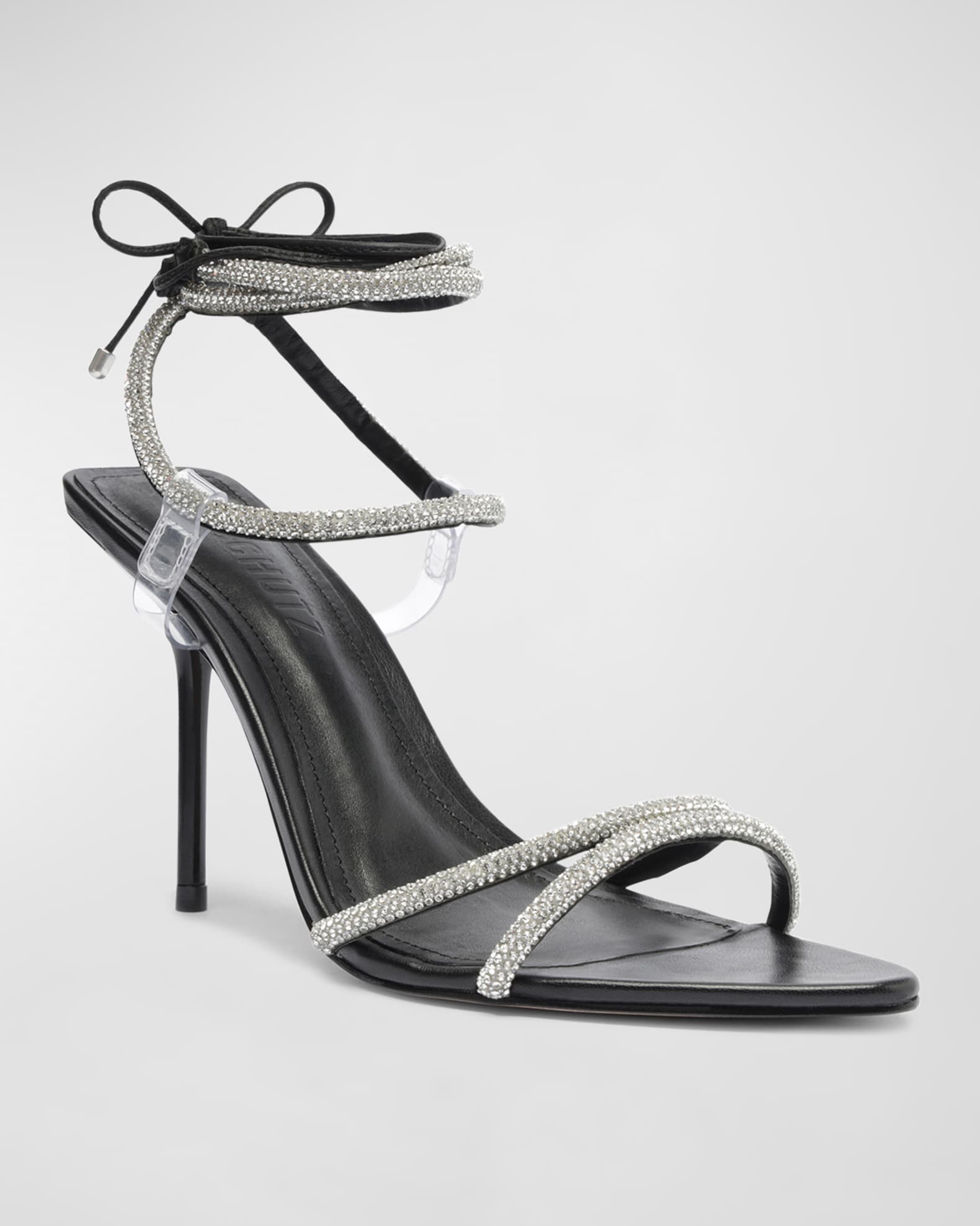 Schutz Gio Crystal-Embellished Ankle-Tie Sandals | Neiman Marcus