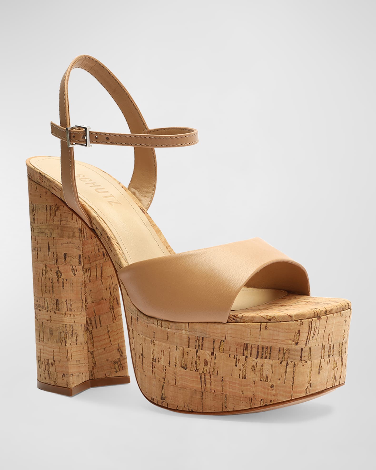 Schutz Glayce Leather Cork Platform Sandals | Neiman Marcus