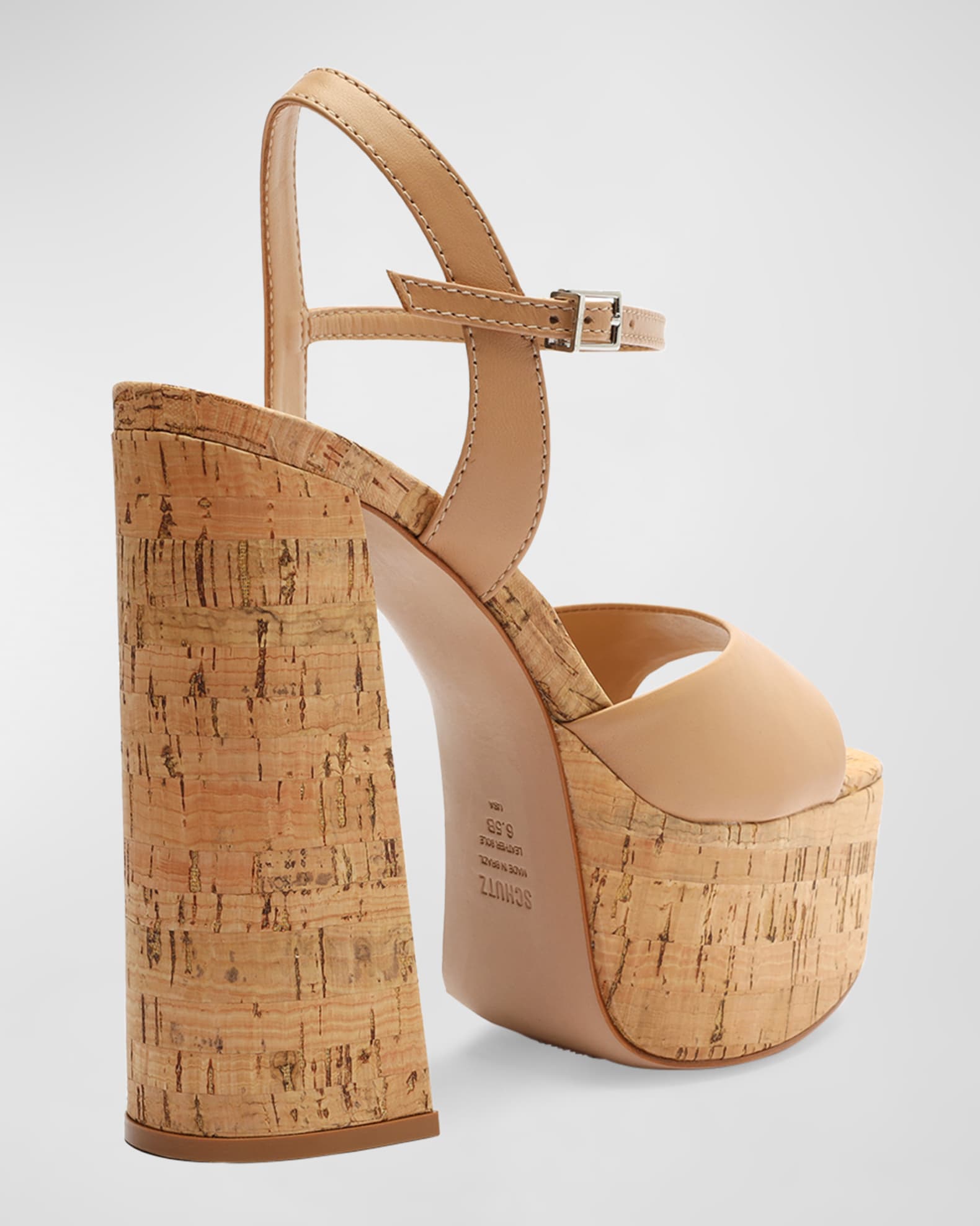 Schutz Glayce Leather Cork Platform Sandals | Neiman Marcus
