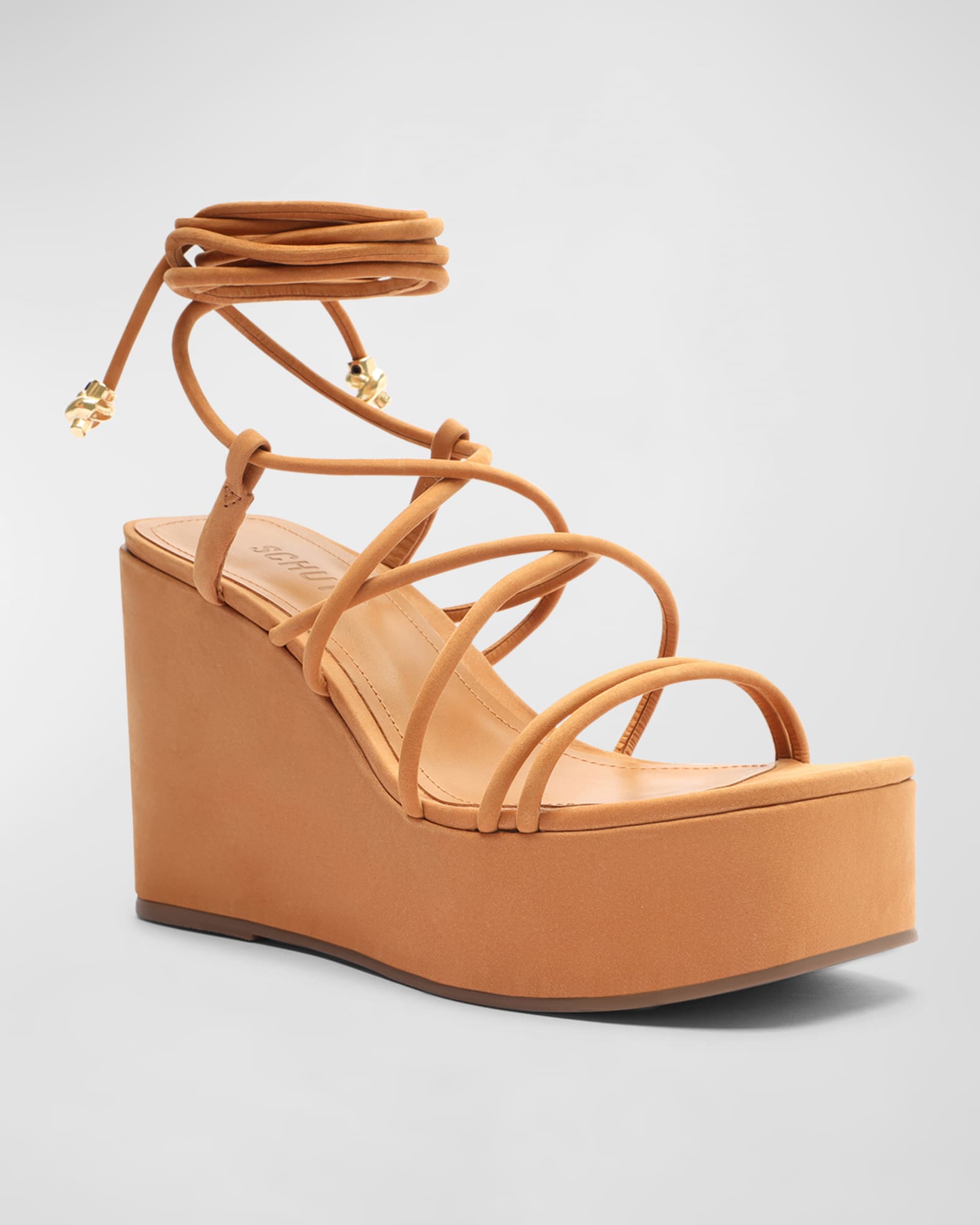 Schutz Magdalena Nubuck Ankle-Tie Wedge Sandals | Neiman Marcus