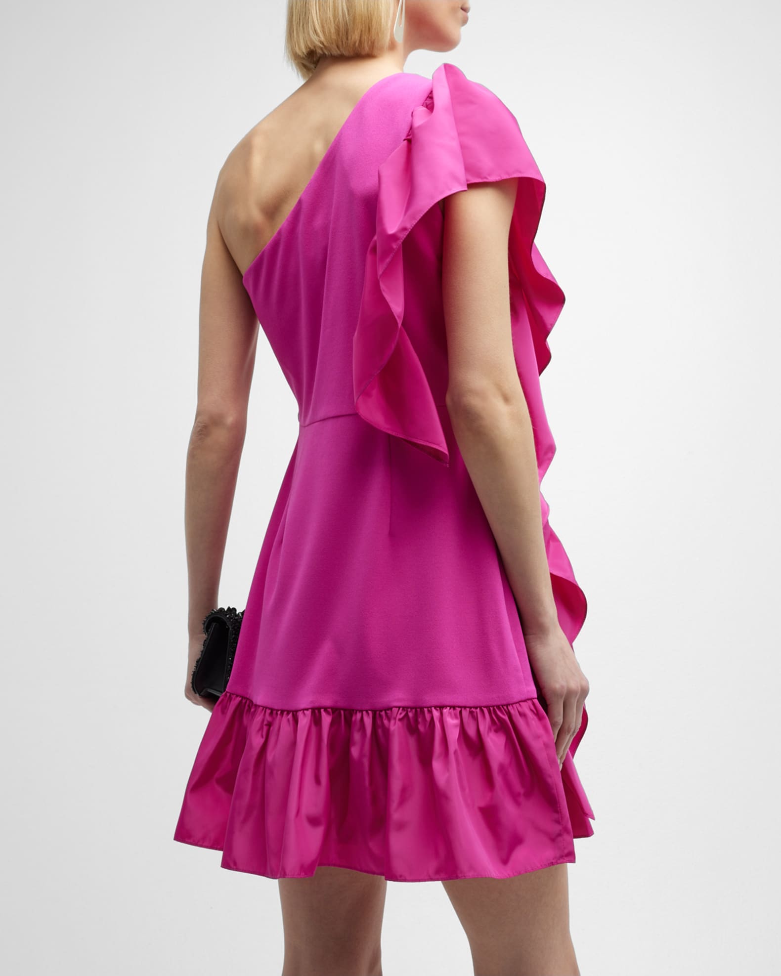 One33 Social One-Shoulder Ruffle-Trim Crepe Mini Dress | Neiman Marcus