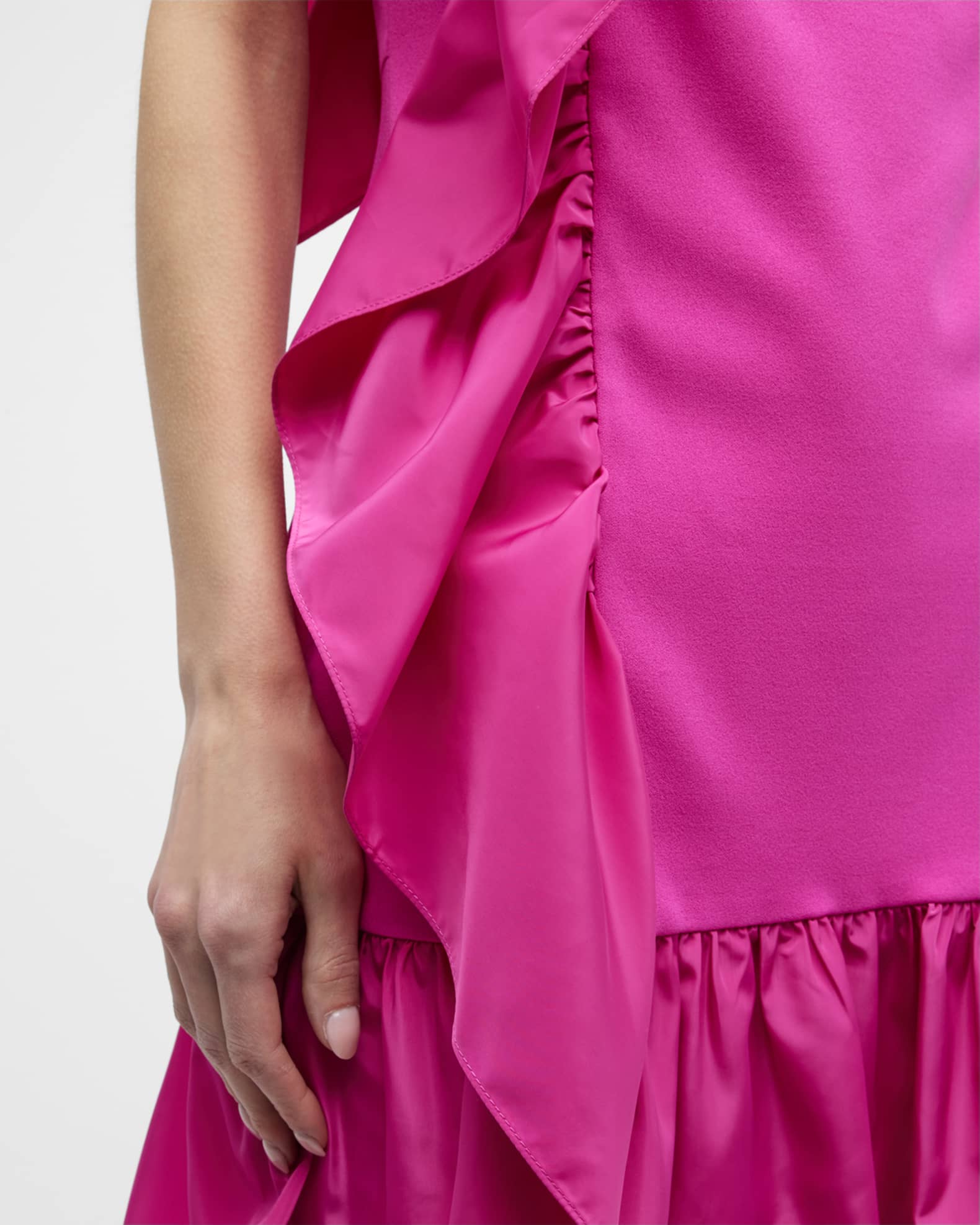 One33 Social One-Shoulder Ruffle-Trim Crepe Mini Dress | Neiman Marcus
