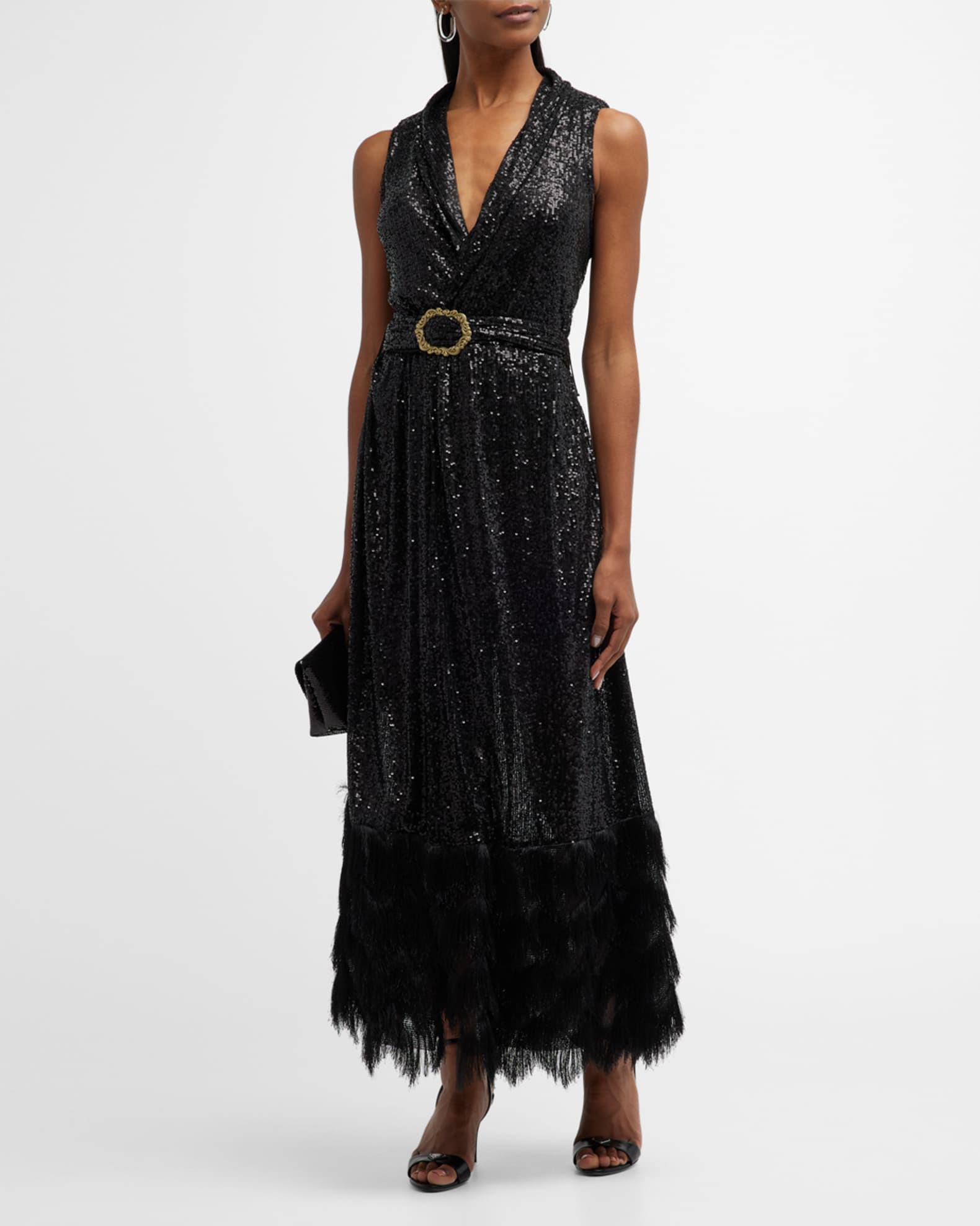 LACE The Label Sequin Belted Duster with Fringe | Neiman Marcus