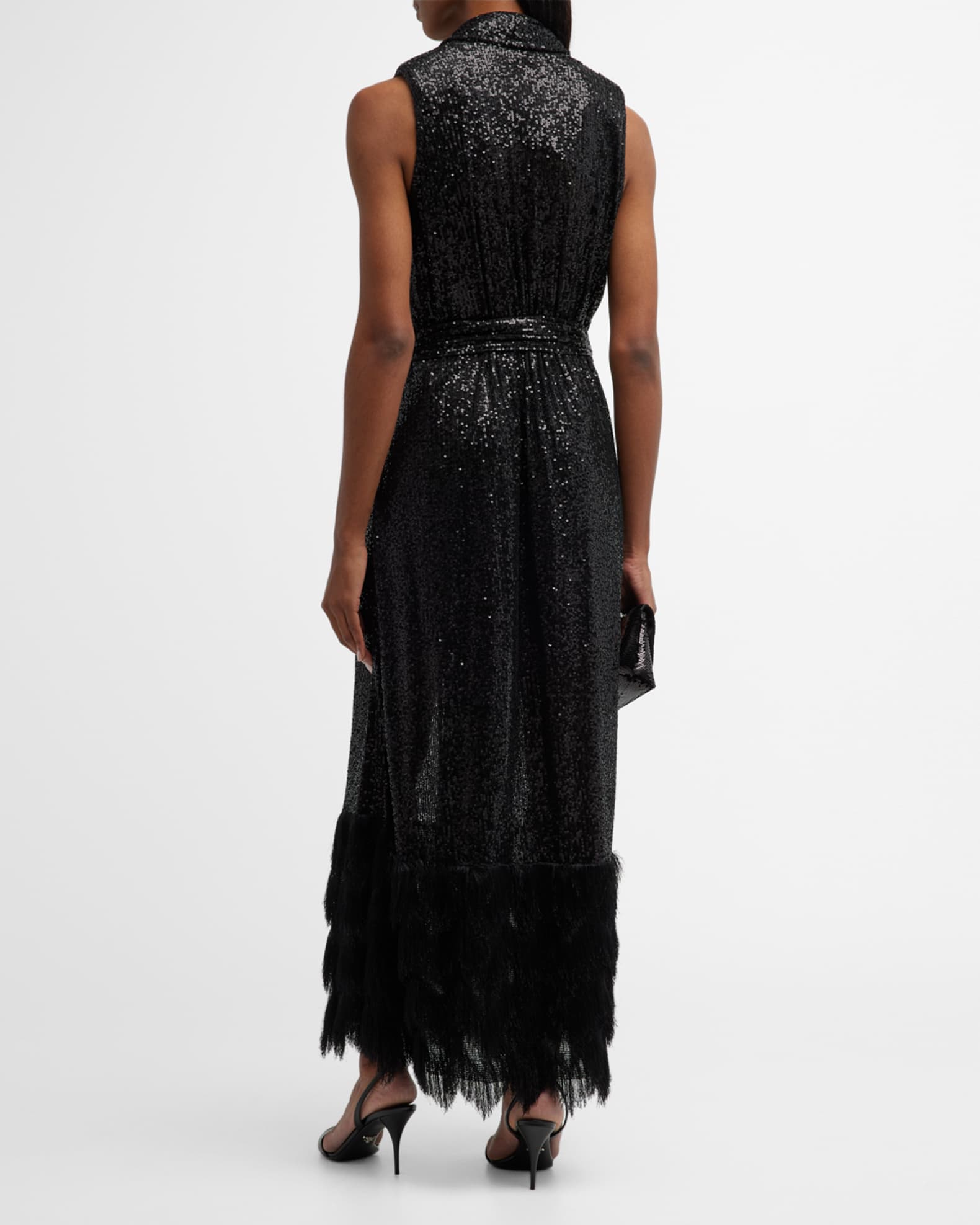 LACE The Label Sequin Belted Duster with Fringe | Neiman Marcus