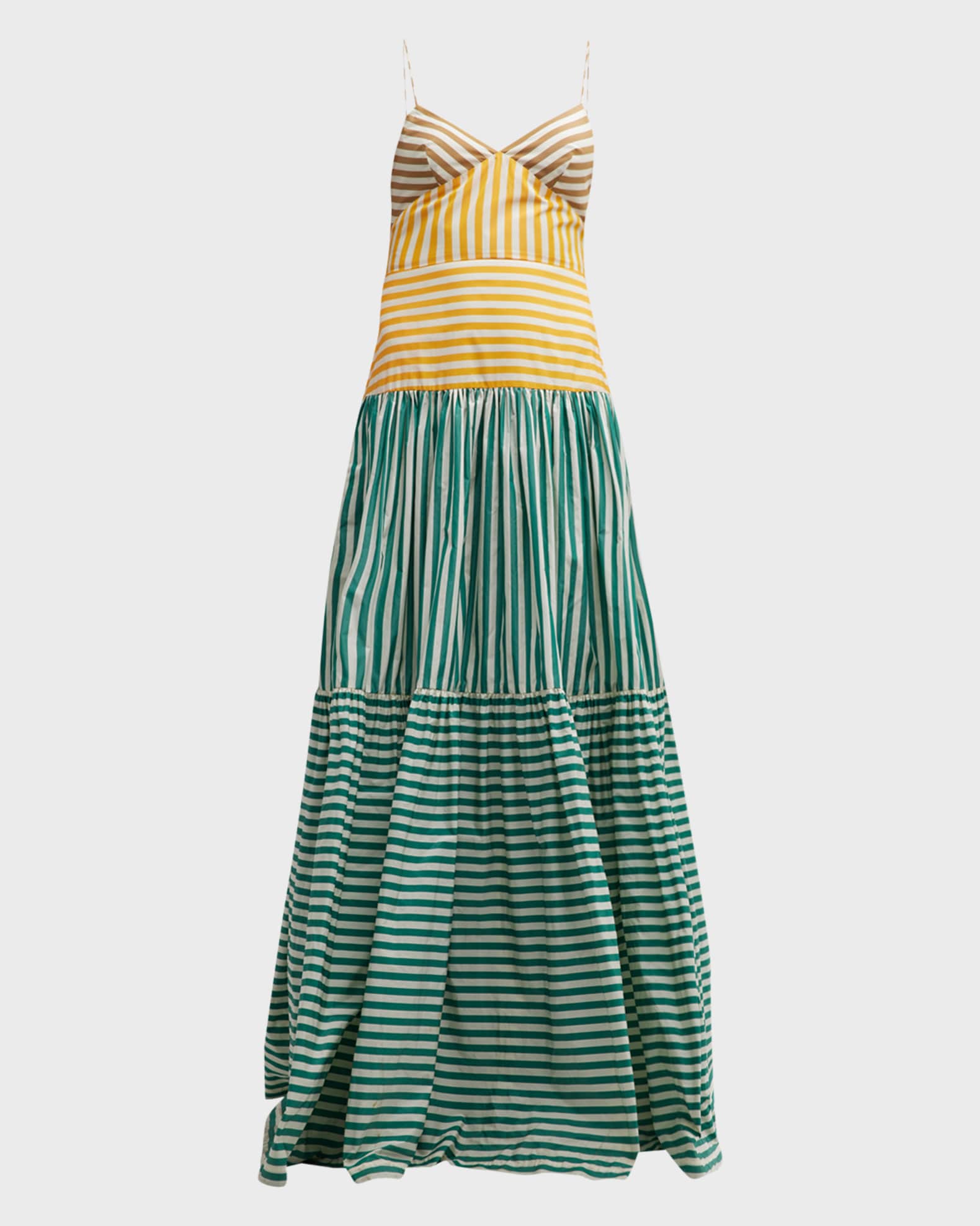 Lela Rose Colorblock Stripes Tiered Gown | Neiman Marcus