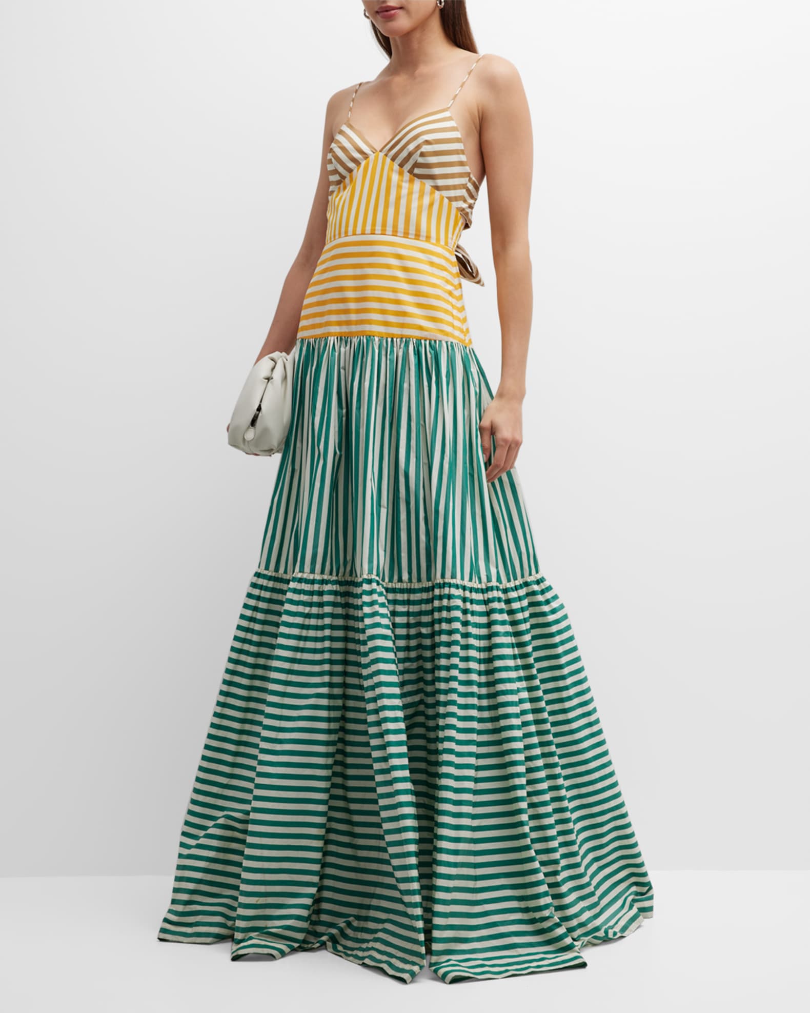 Lela Rose Colorblock Stripes Tiered Gown | Neiman Marcus