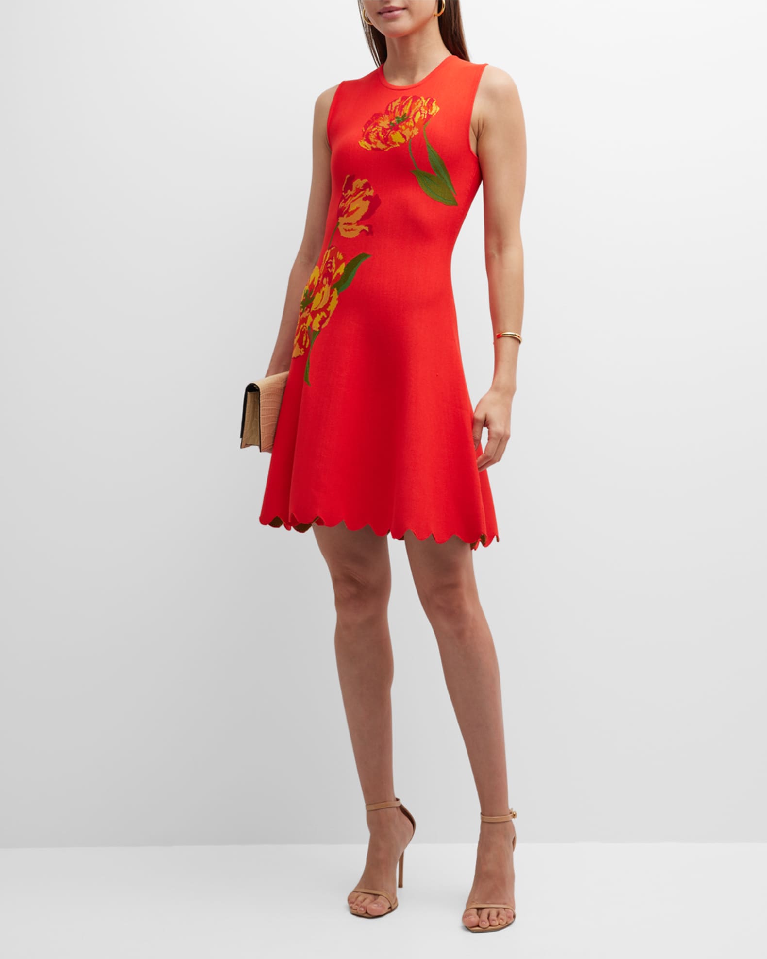 Lela Rose Scalloped Mini Dress with Floral Detail | Neiman Marcus