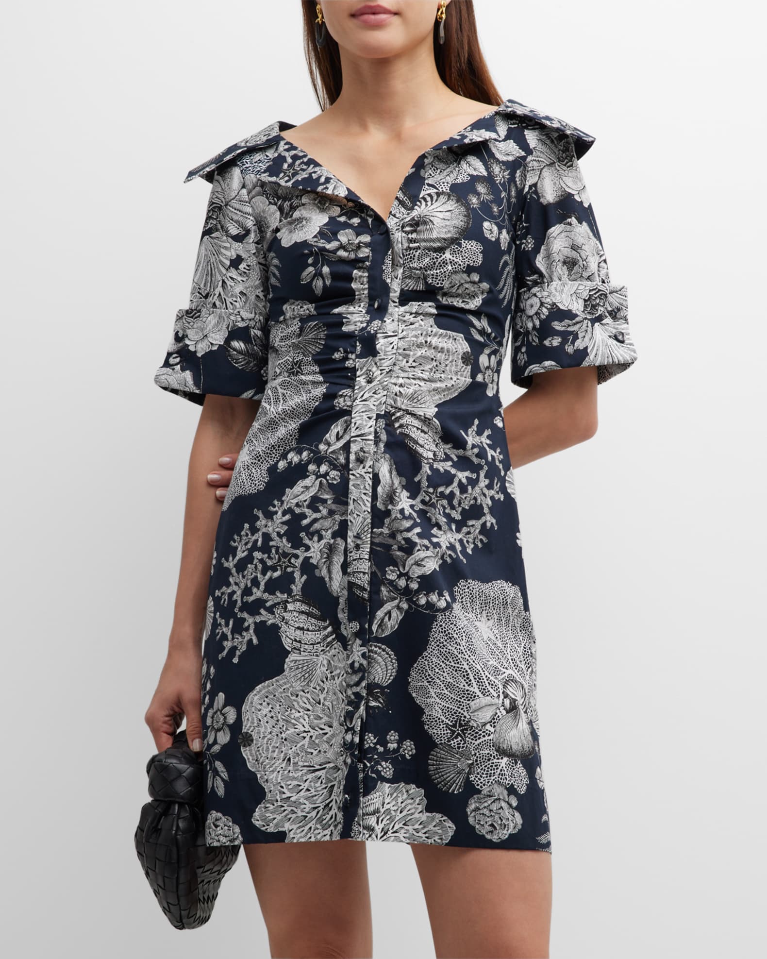 Lela Rose Open Neck Floral-Print Shirtdress | Neiman Marcus