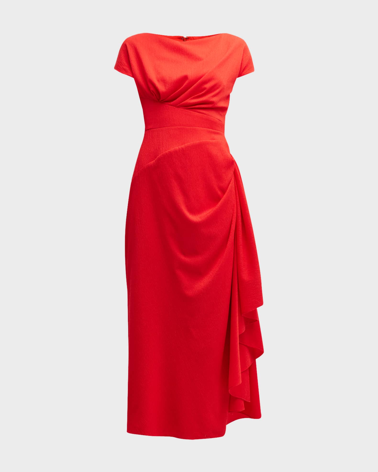 Lela Rose Side Ruched Satin-Effect Midi Dress | Neiman Marcus