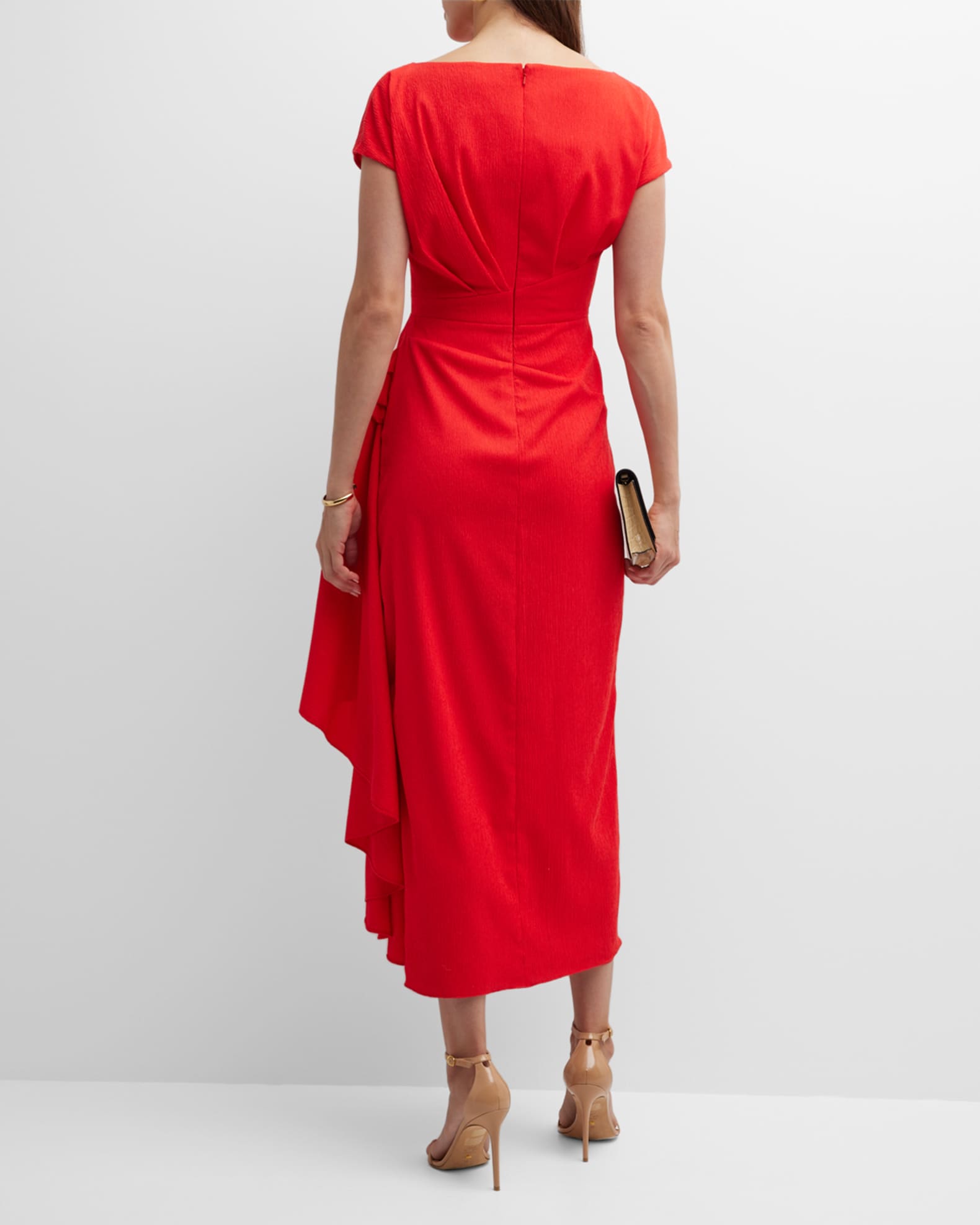 Lela Rose Side Ruched Satin-Effect Midi Dress | Neiman Marcus