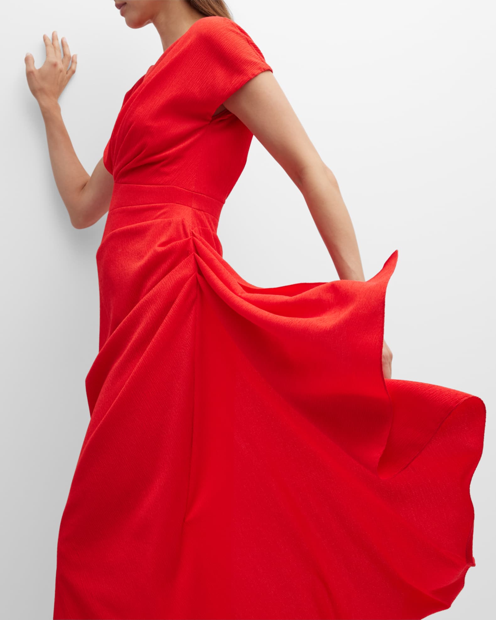 Lela Rose Side Ruched Satin-Effect Midi Dress | Neiman Marcus